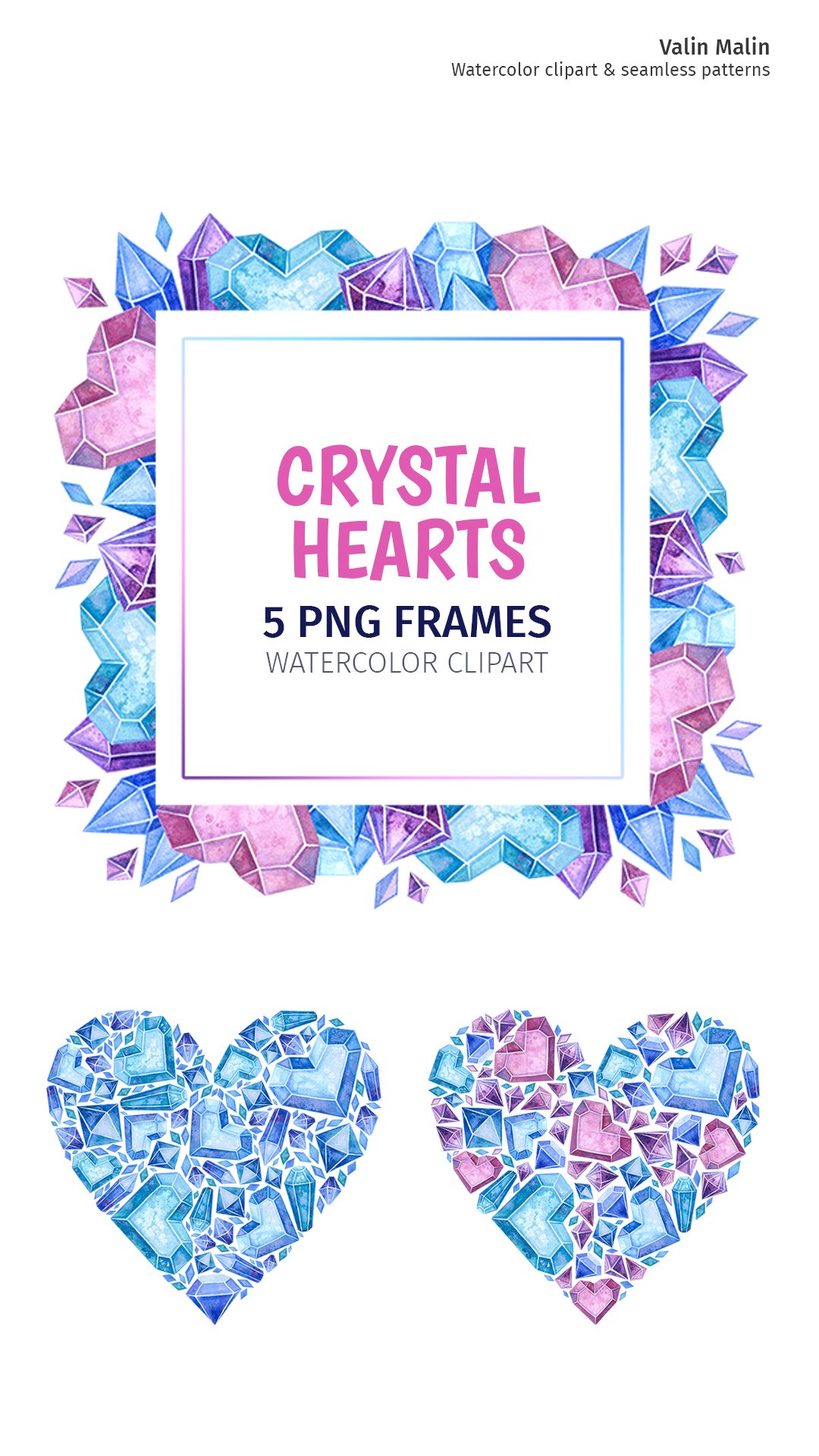 Crystal Hearts. Valentine’s Day Frames