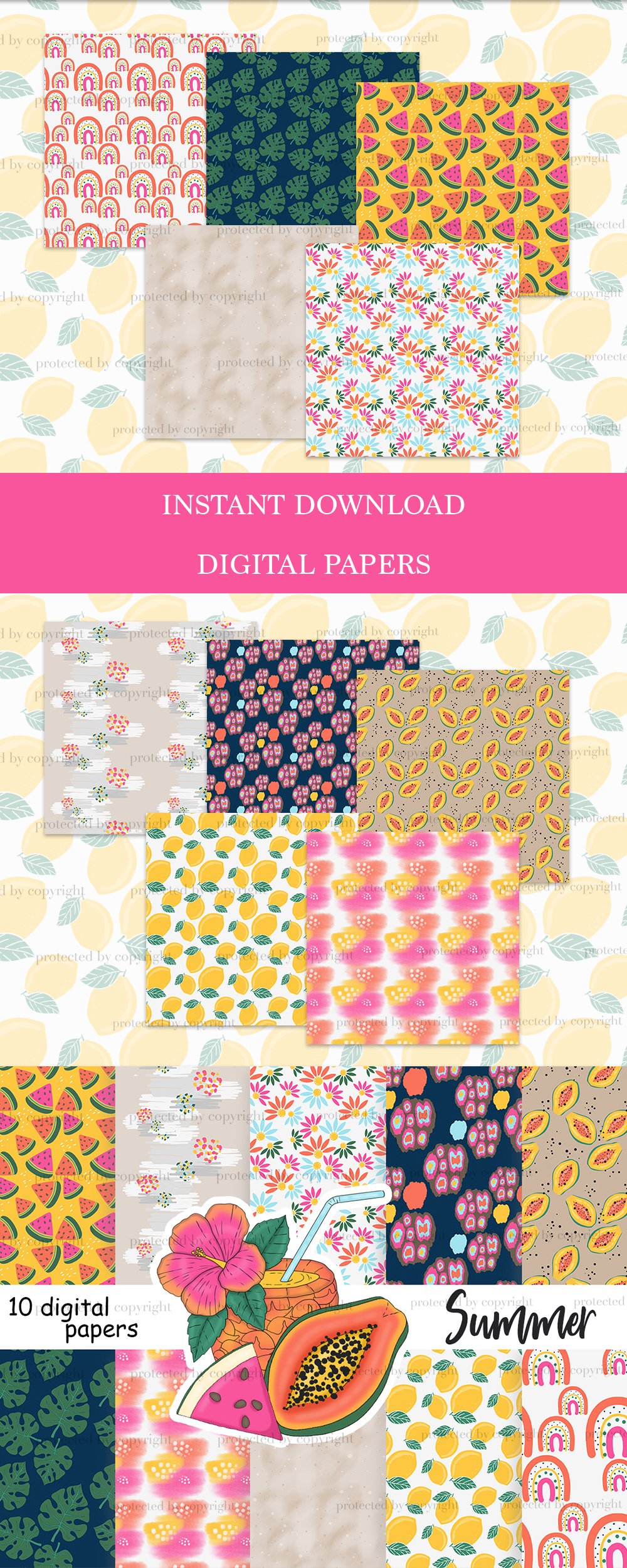 Summer Digital Paper Set | Tropical Pattern Bundle