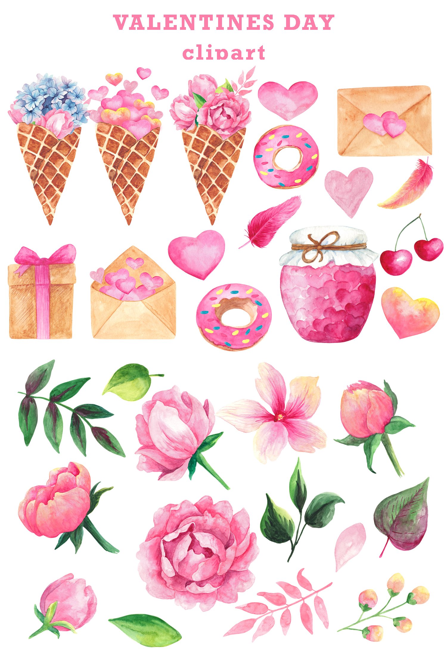 Watercolor Valentine's Day Clipart, Valentine PNG, LOVE
