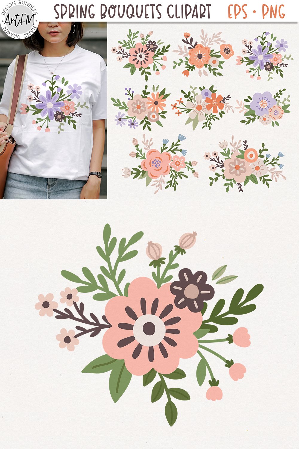Spring Flowers Sublimation | PNG Flower Bouquet Drawing