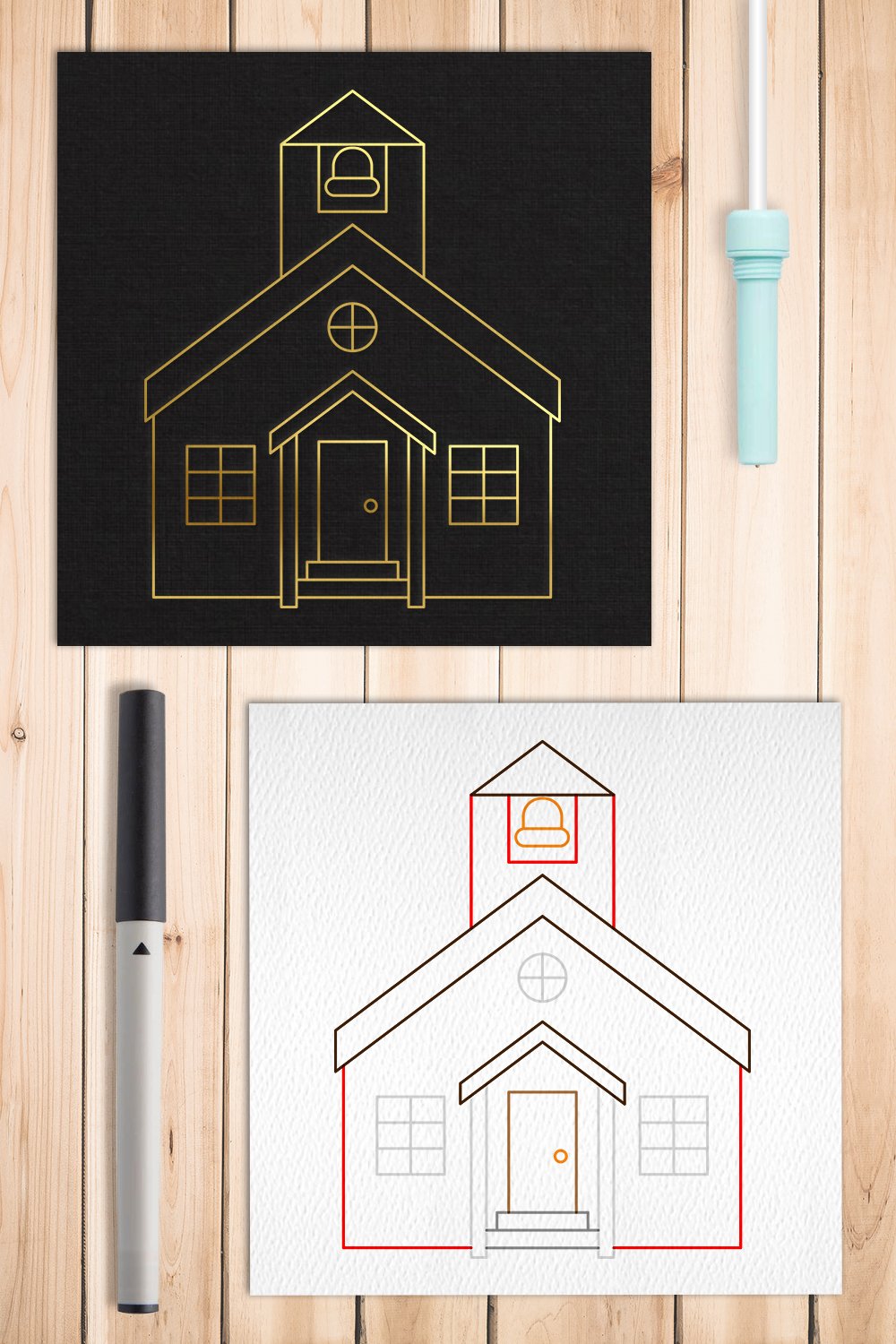 Schoolhouse SKETCH Single Line SVG File