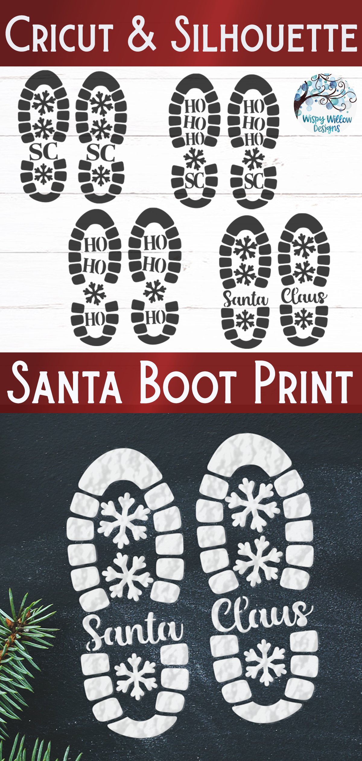 Santa Boot Print Stencil SVG Bundle | Santa Boot SVG