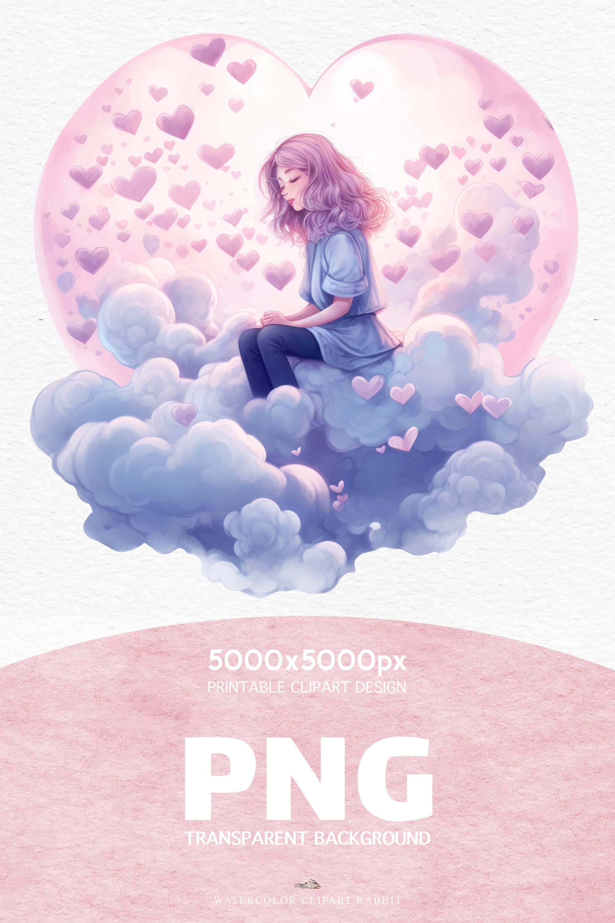 Valentine Day Heart Clouds Girl Lady Romantic Love Clipart