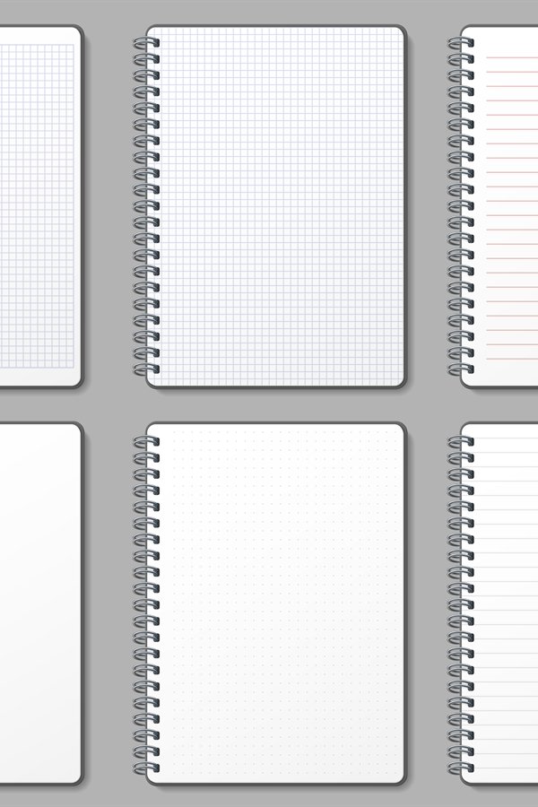 Notebook page. Lined and dotted pages, notebooks binded on m