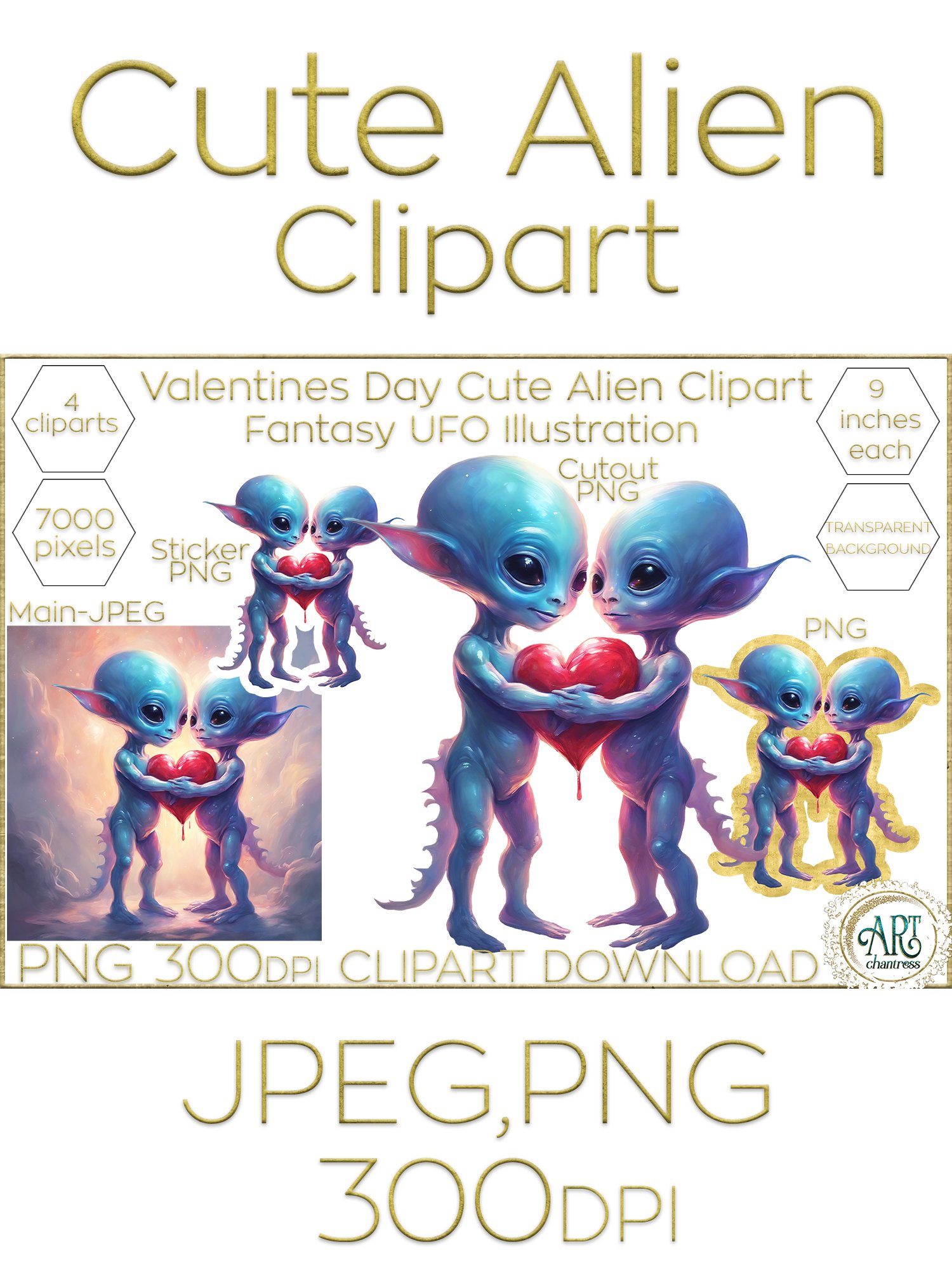 Out of this World Alien in Love Clipart Gothic (3068057)