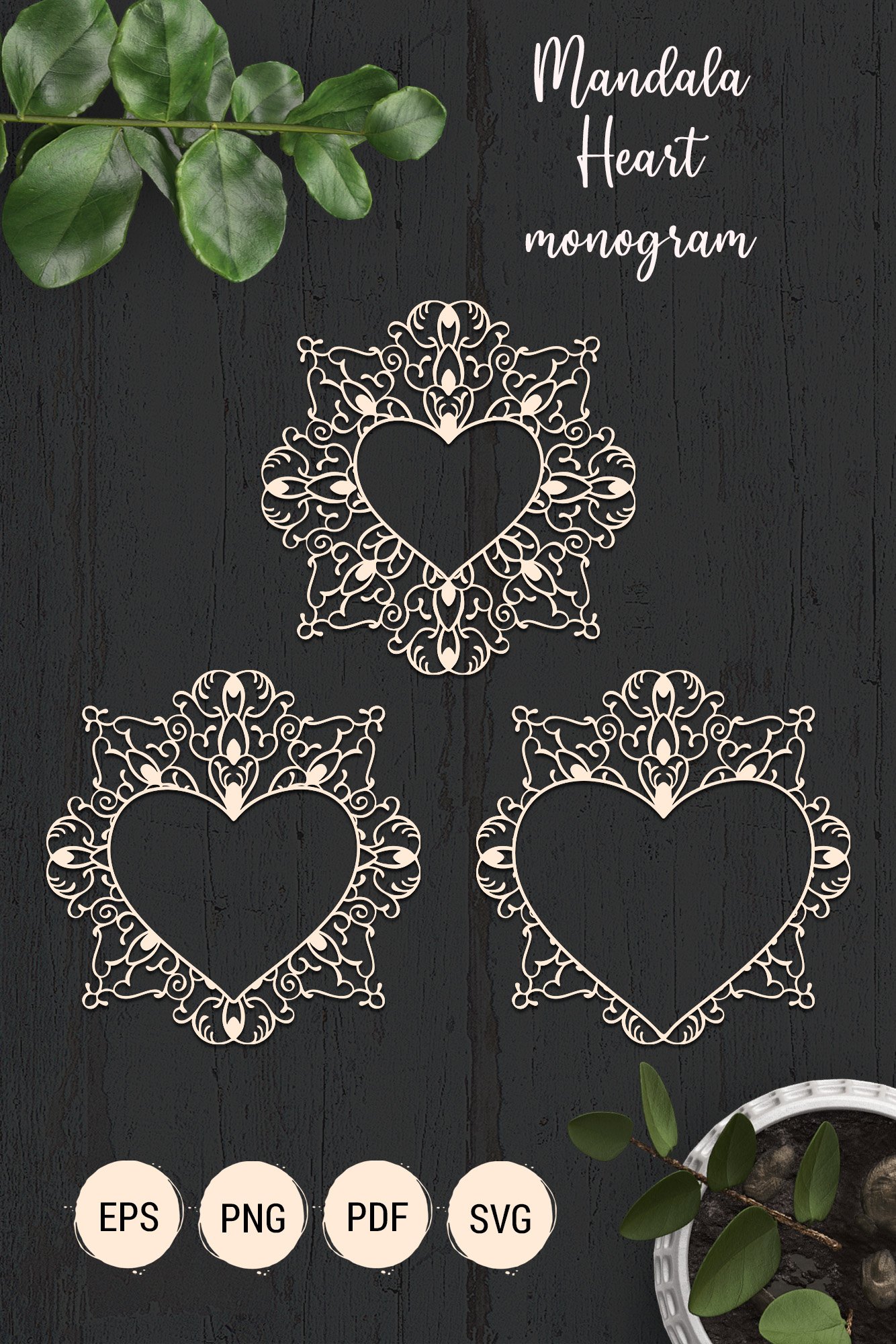 Valentine day mandala heart monogram with heart | SVG files