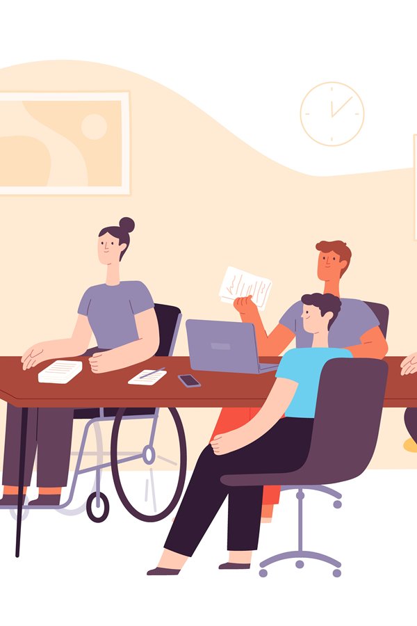 Inclusive office workplace with diverse people at business m