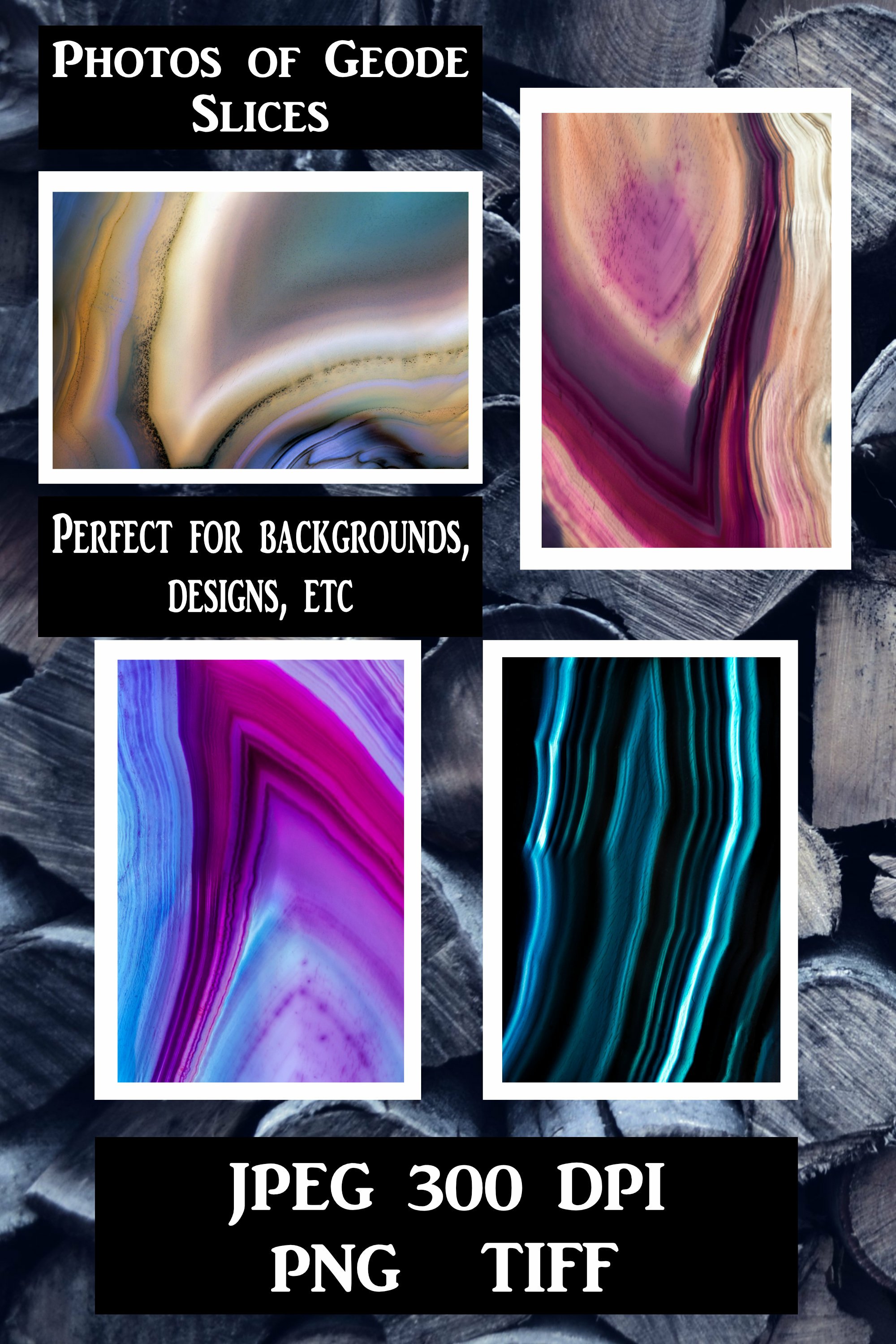 Geode Slice Photo Bundle containing 4 textured backgrounds