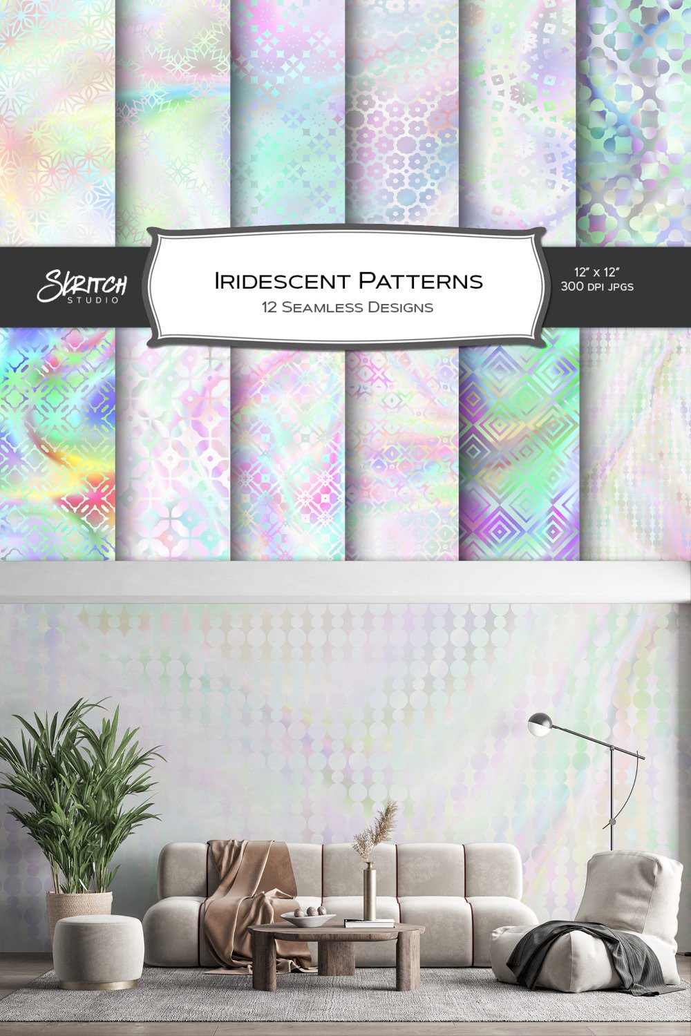 Shimmering Iridescent Patterns - 12 Seamless Designs