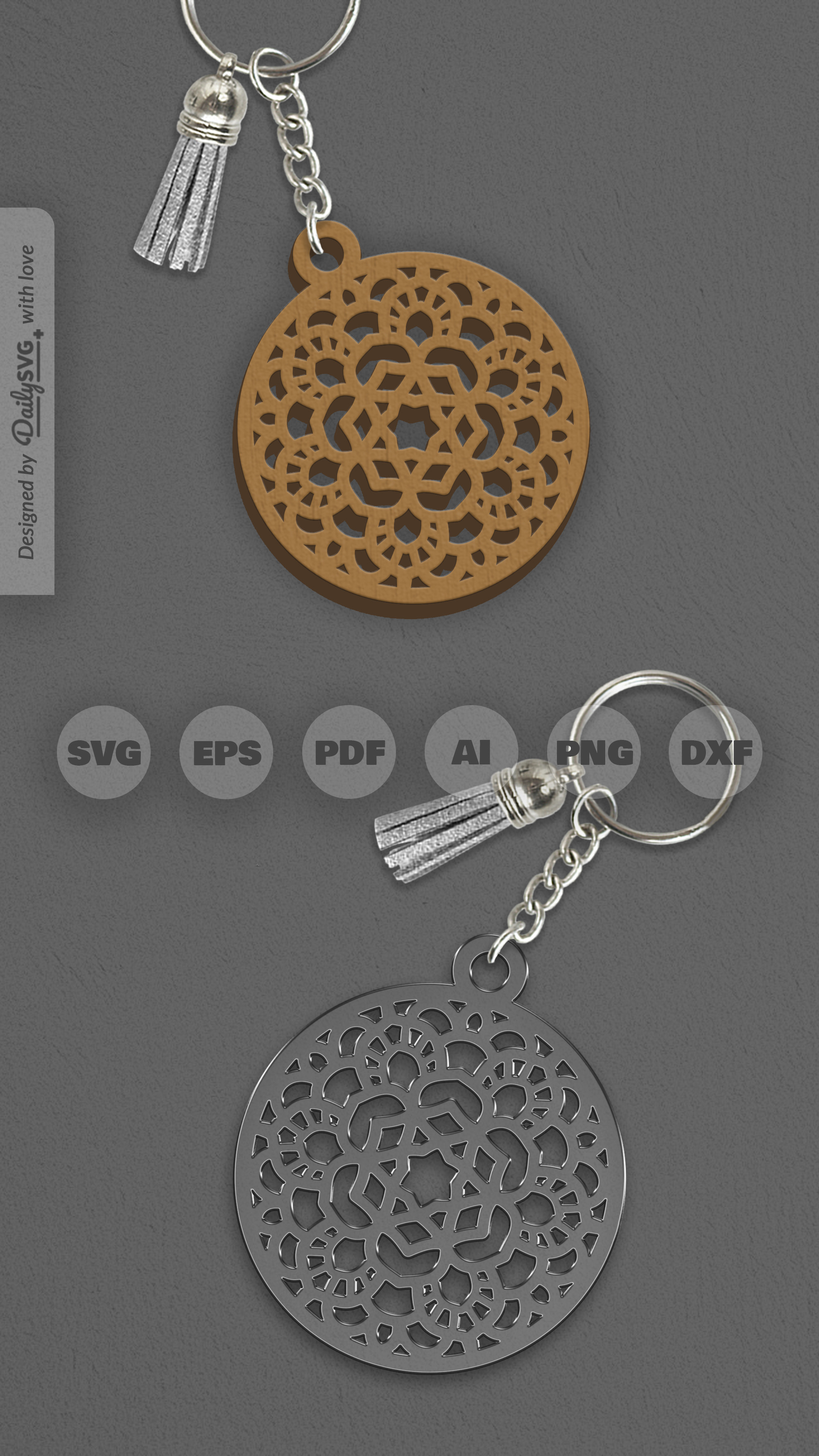 Mandala Round Keychain Laser Cut SVG (6083468)