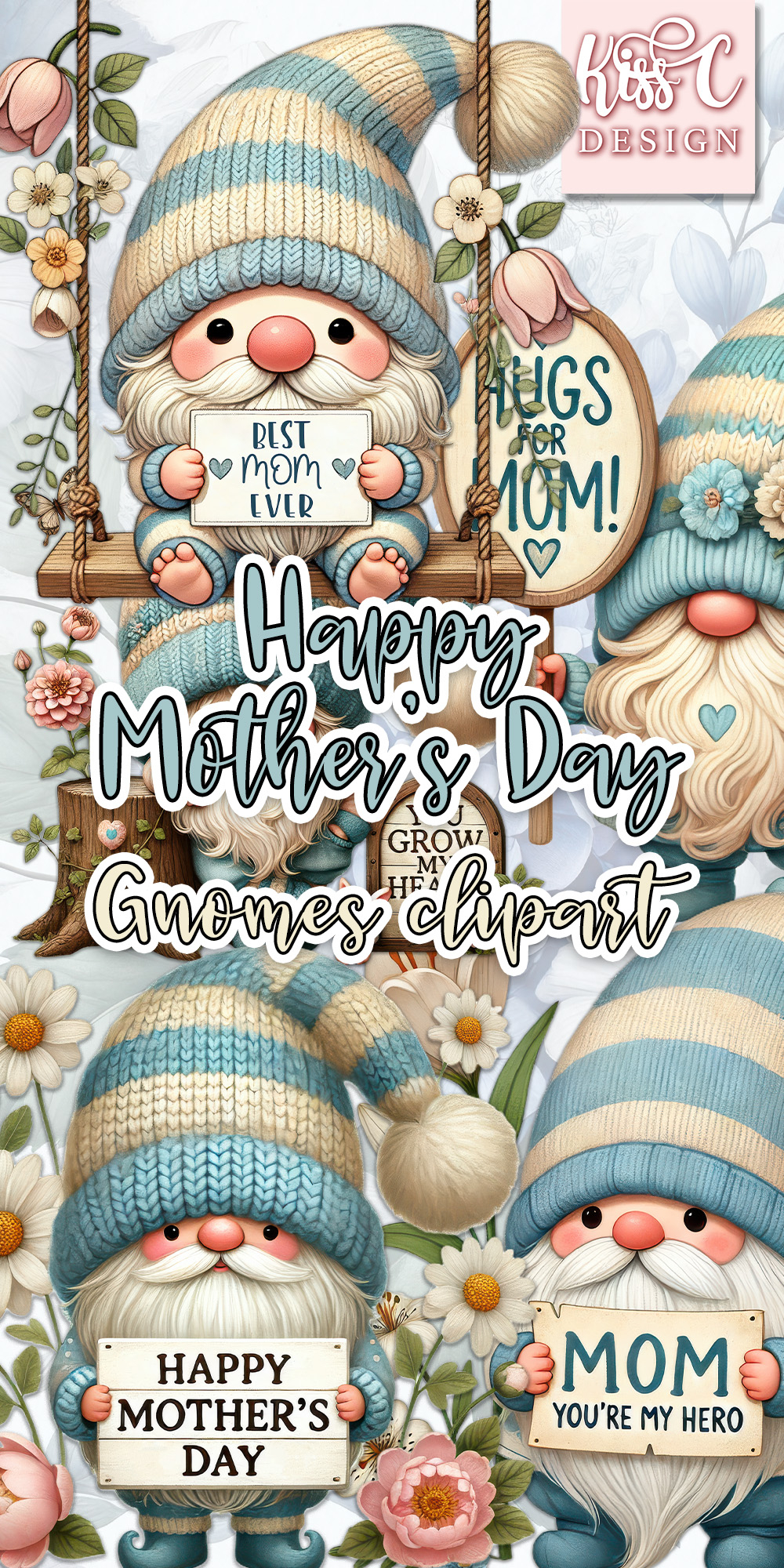 Happy Mother's Day Gnomes Watercolor Clipart