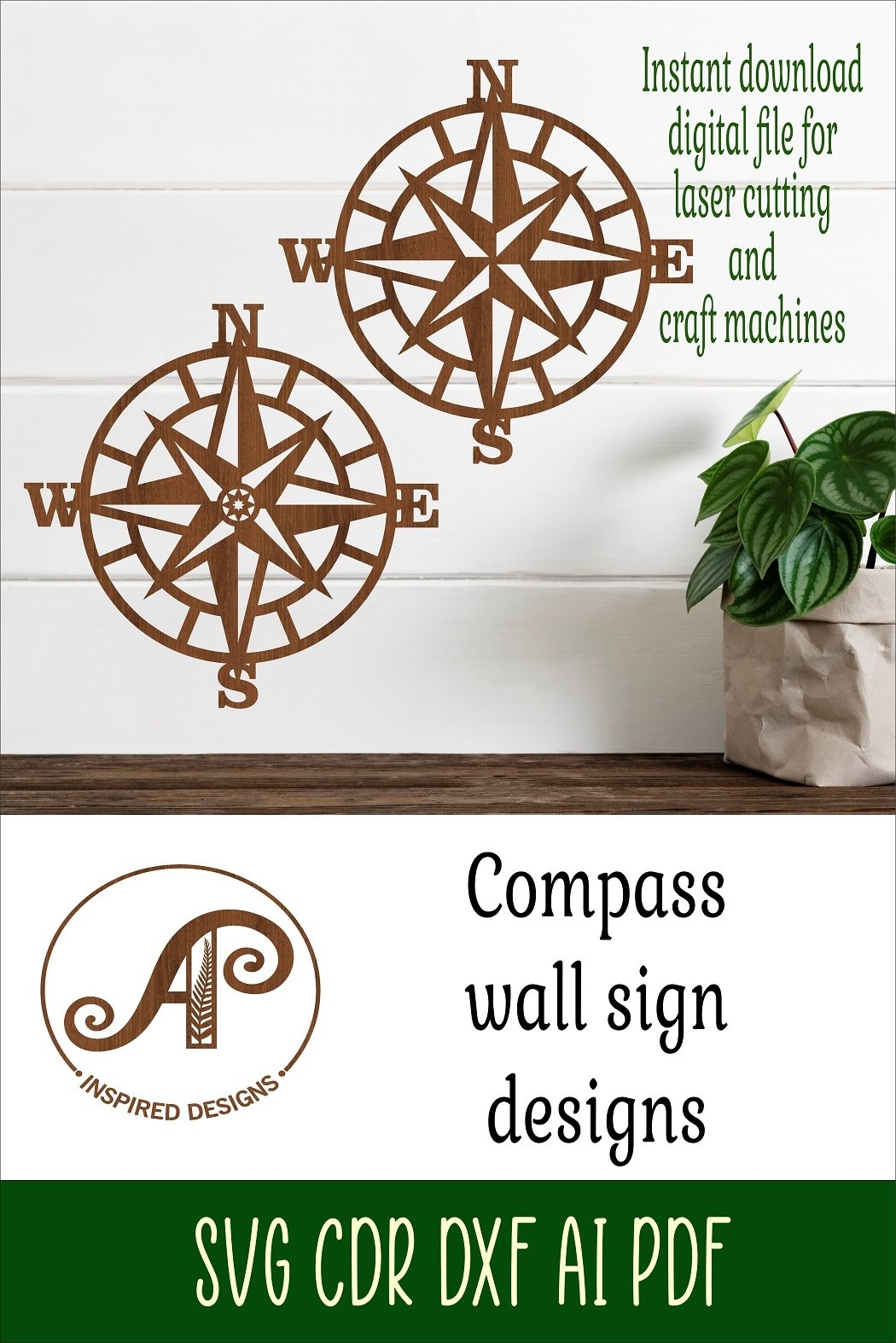 Compass wall art sign, SVG file. vector