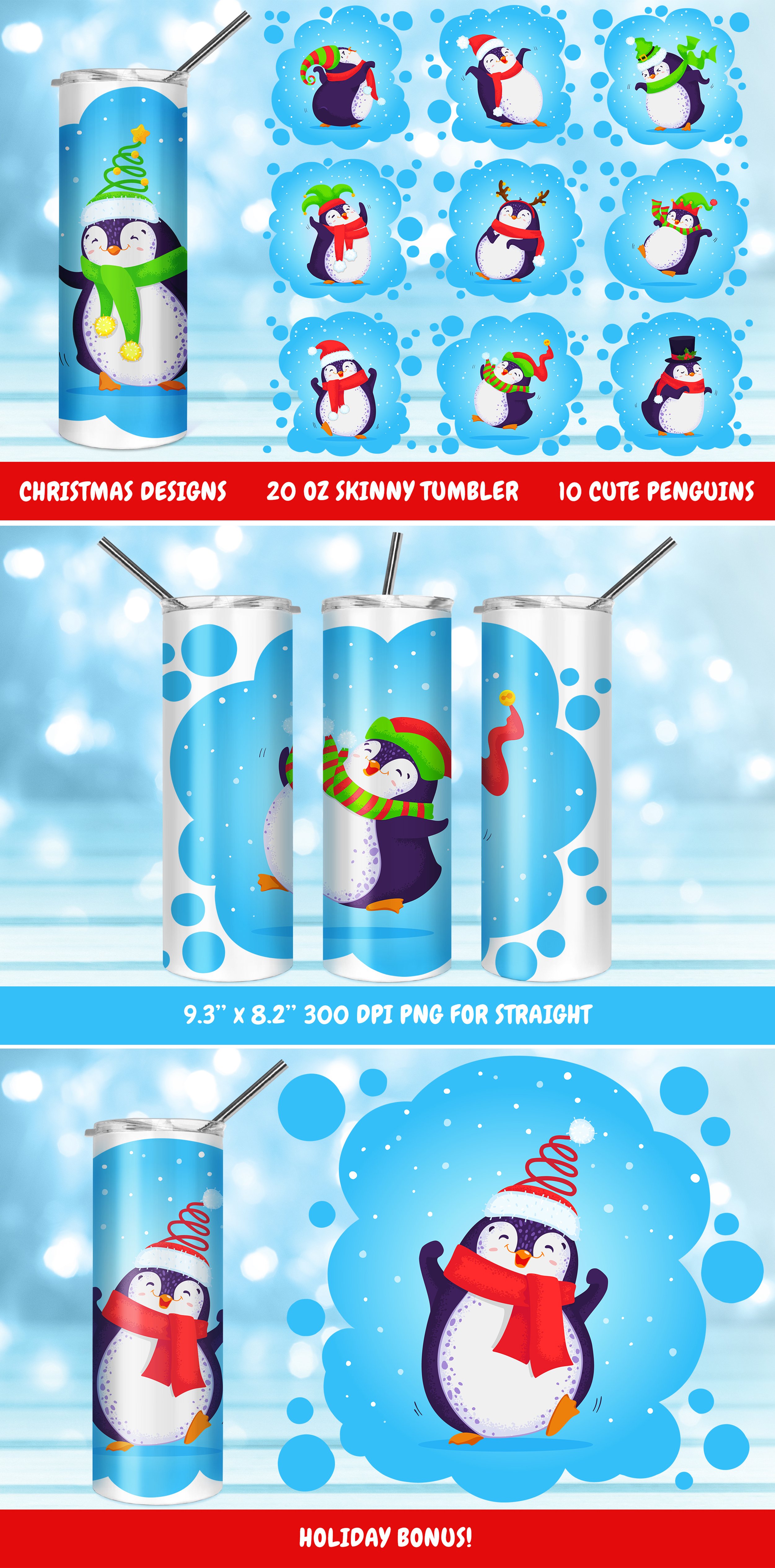10 Christmas Penguins Skinny Tumbler and Bonus (2267105)