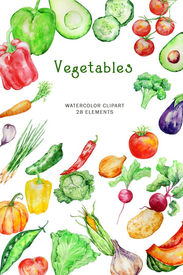 Watercolor Vegetables Clipart (657485)