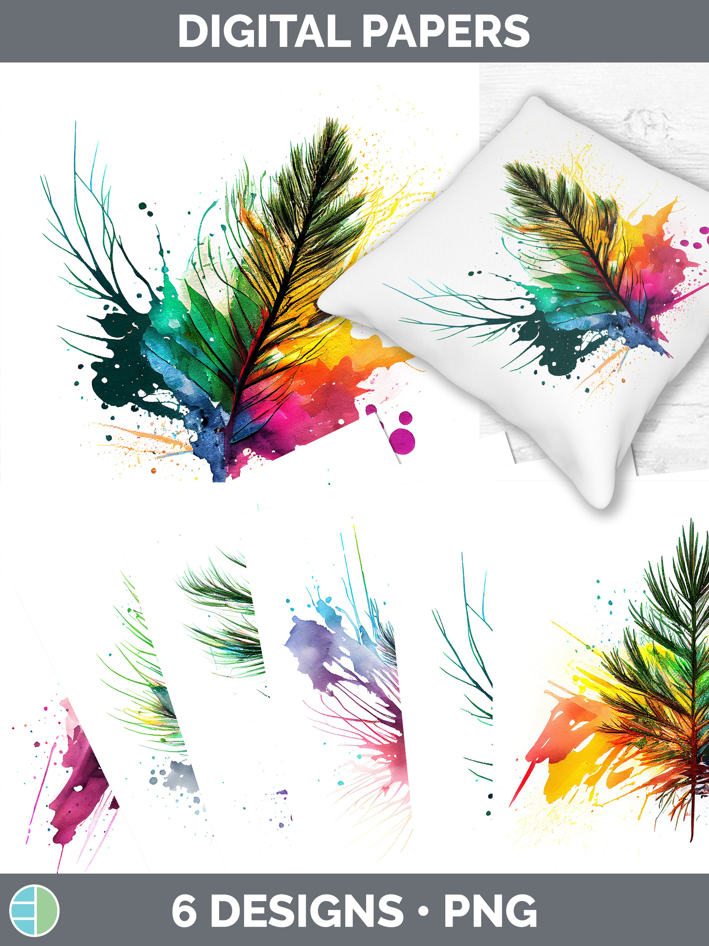 Rainbow Pine Needles Paper Backgrounds | Digital Scrapbook P