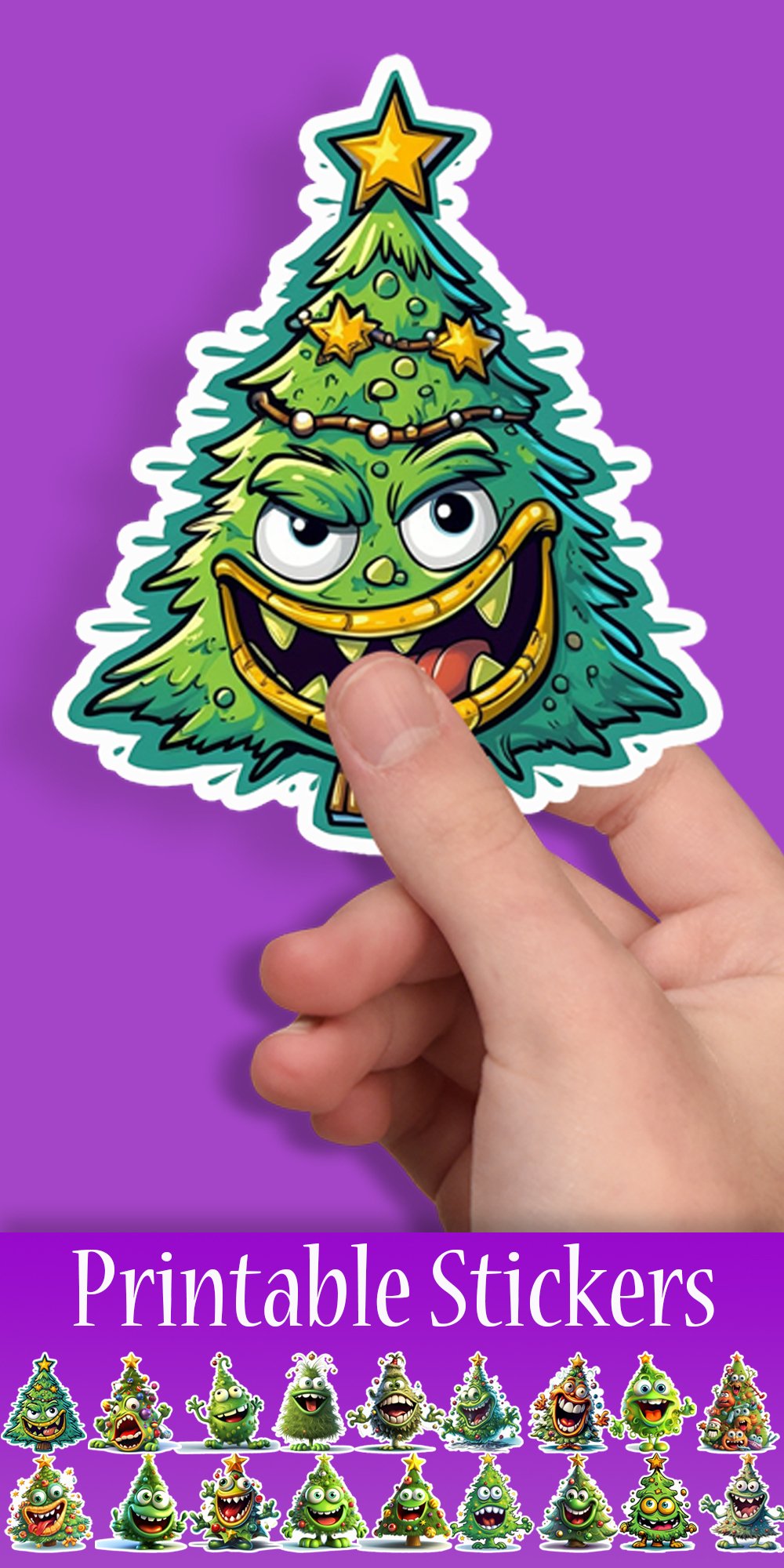 Cute Monster Christmas Tree Stickers for Kids - PNG & Sheets