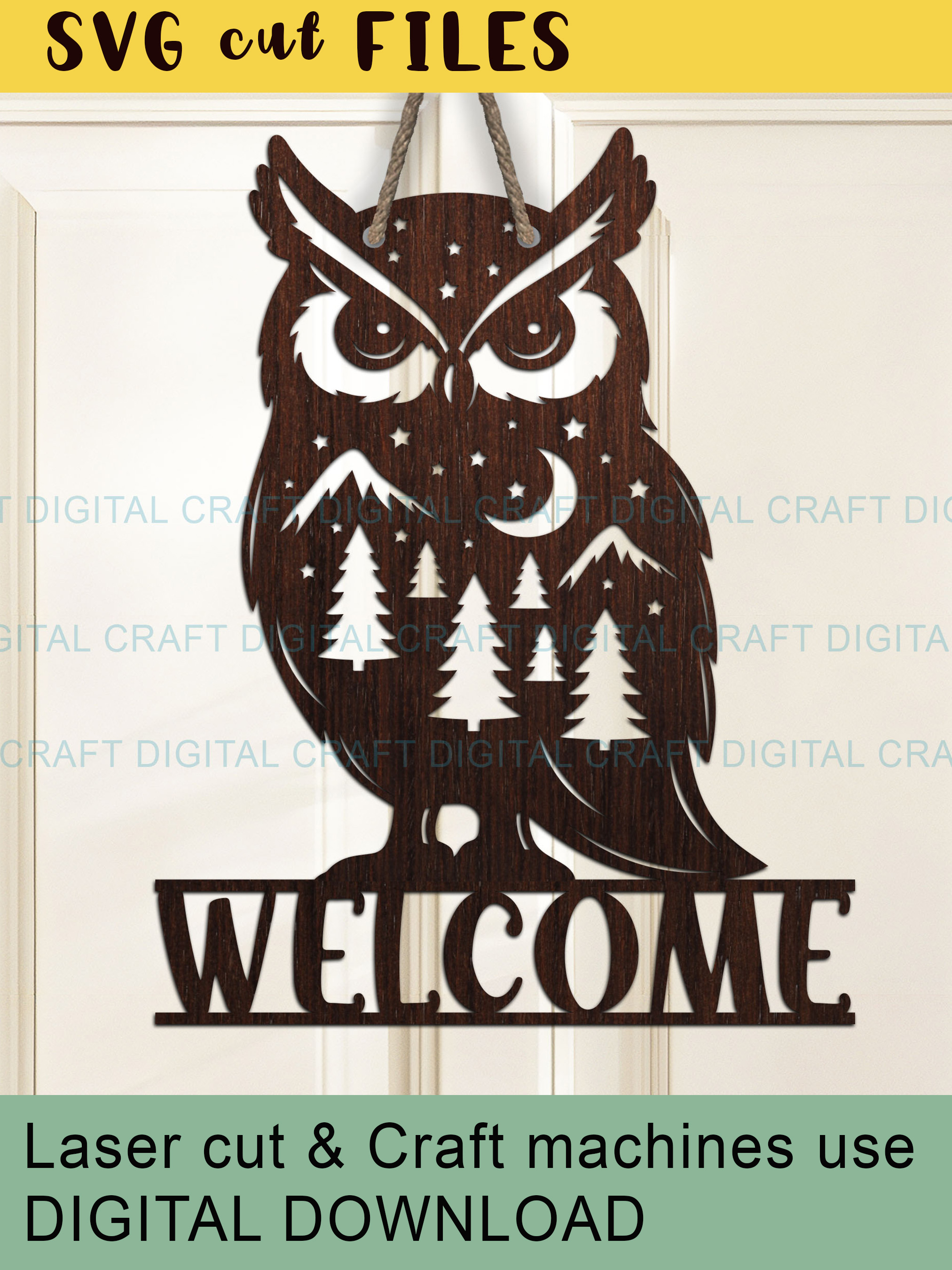 Owl Welcome Sign SVG Laser Cut out template