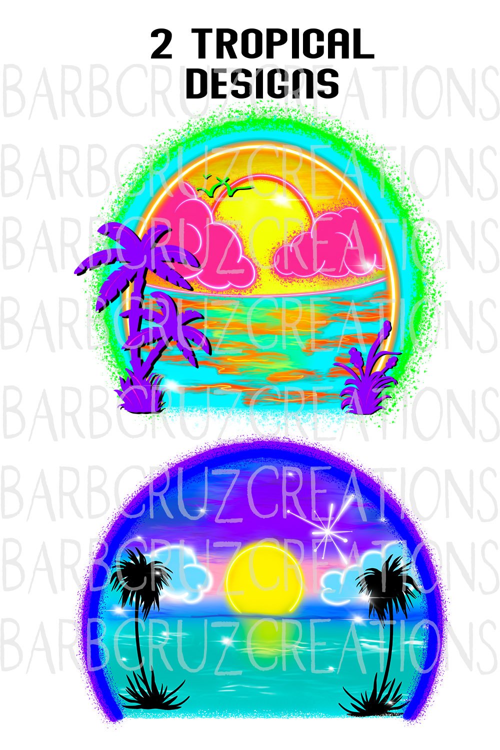 Tropical Airbrush Ocean Views, Beach, Sunset, Sunrise