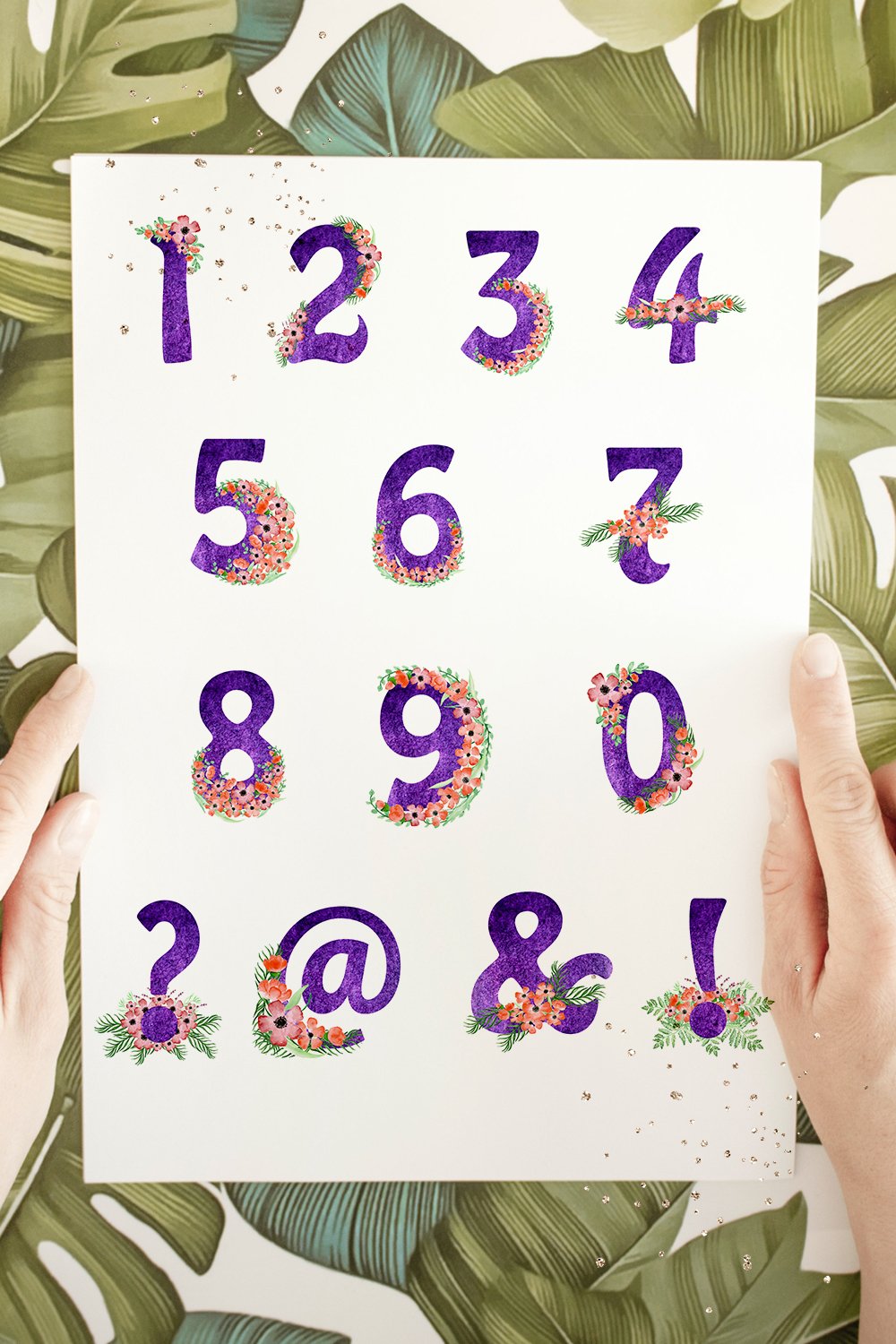 Number Watercolor Flowers number, Sublimation PNG (2340020)