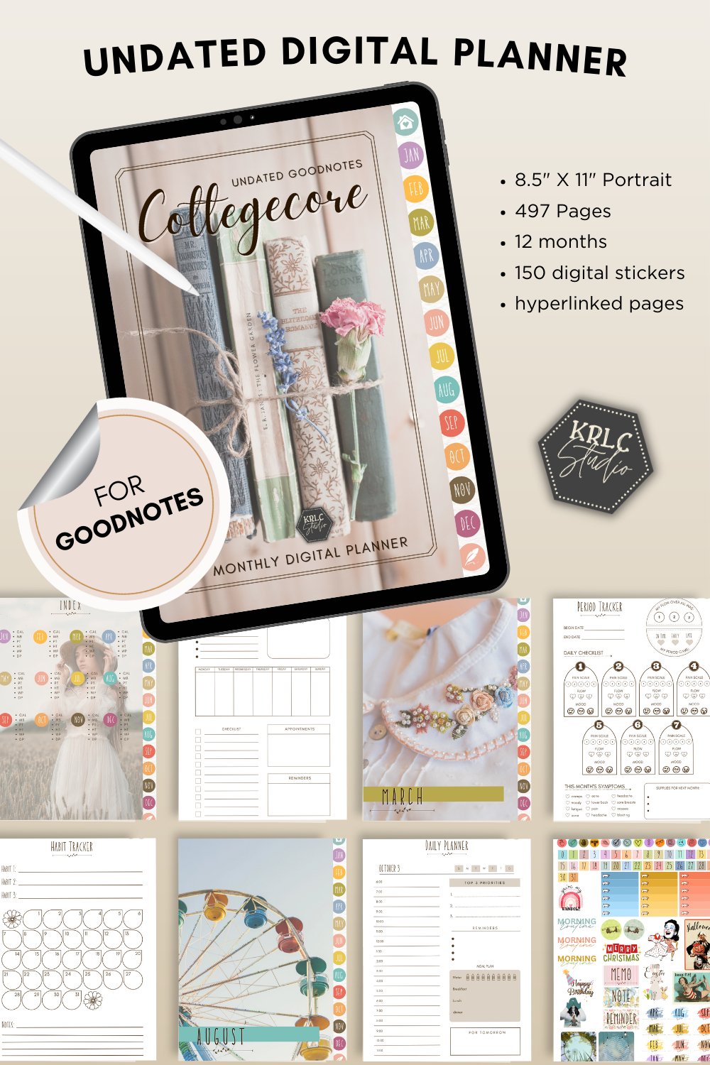Cottagecore Undated Digital Planner - For GoodNotes