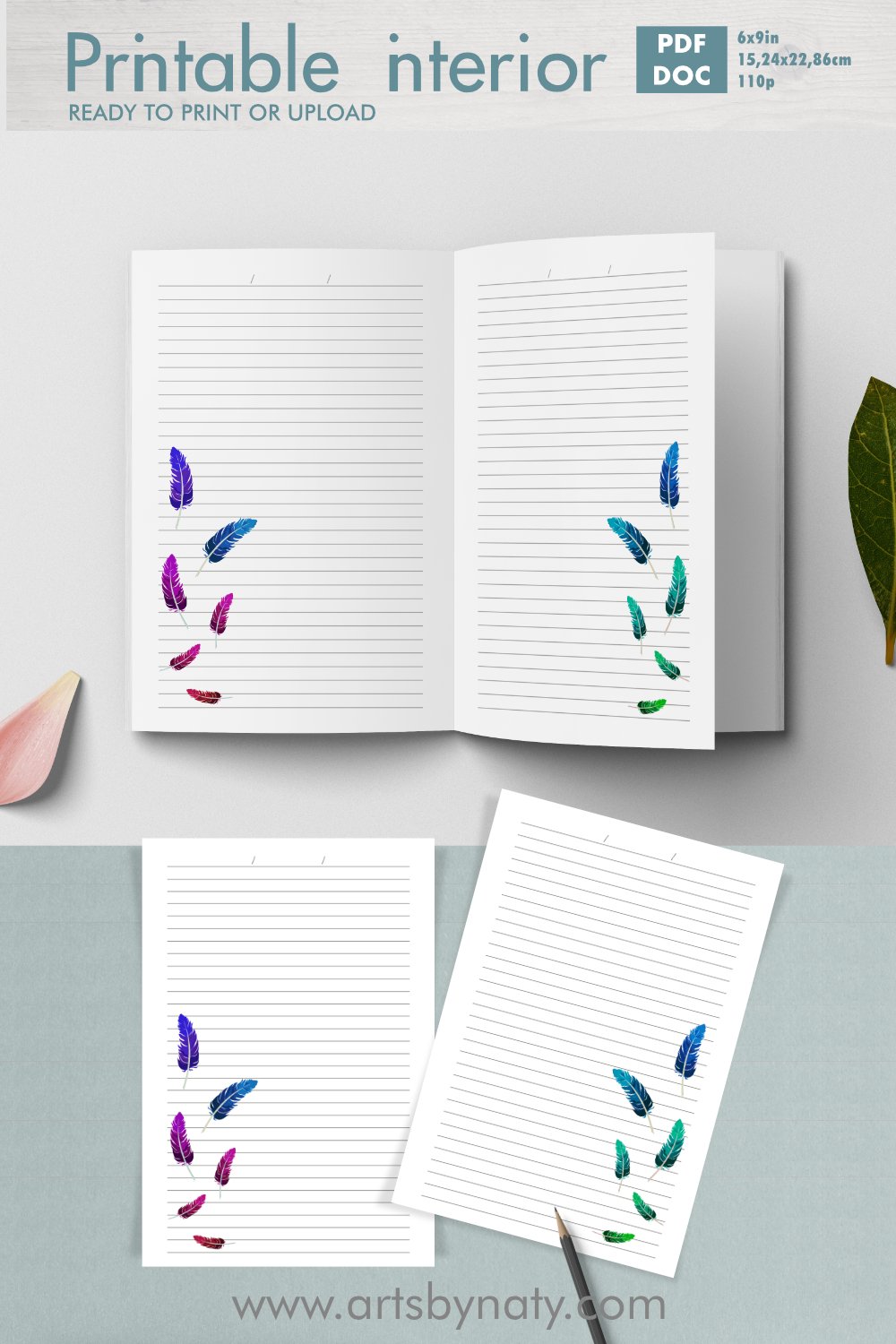 Colorful feathers notebook to KDP print.
