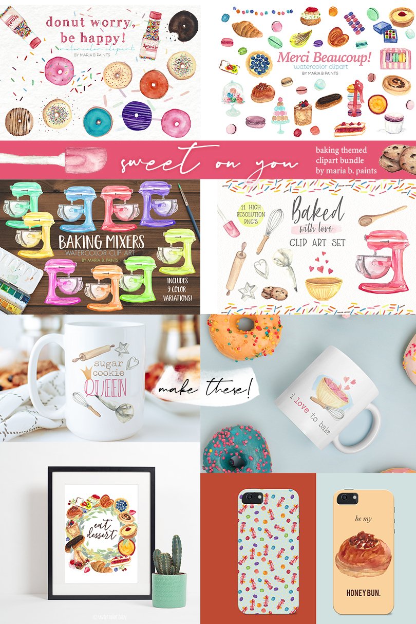 Baking Bundle Watercolor Clipart, Sweets, Treat (573014)