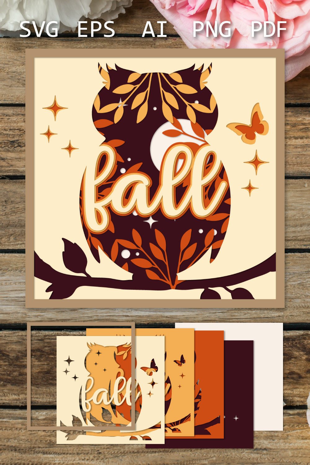 Fall Layered paper cutting template, Owl 3D Shadow box SVG