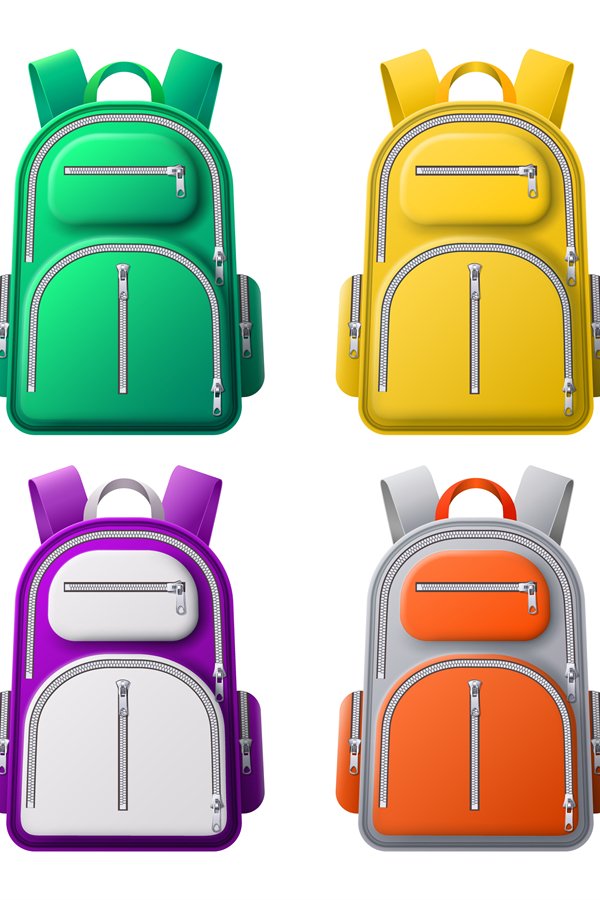 Color sport backpack mockup. Different colored backpacks, ba