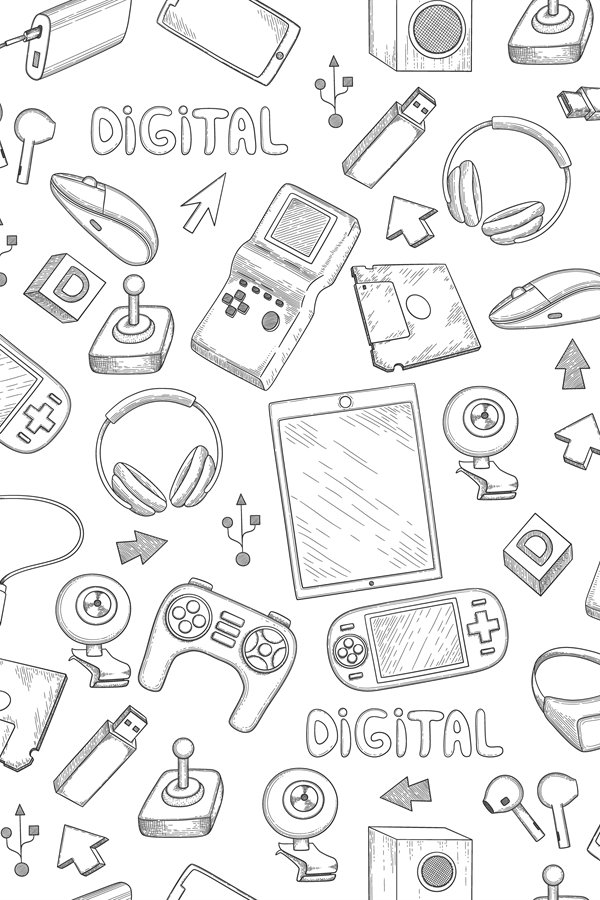 Digital gadgets pattern. Computer devices smartphone pc tabl