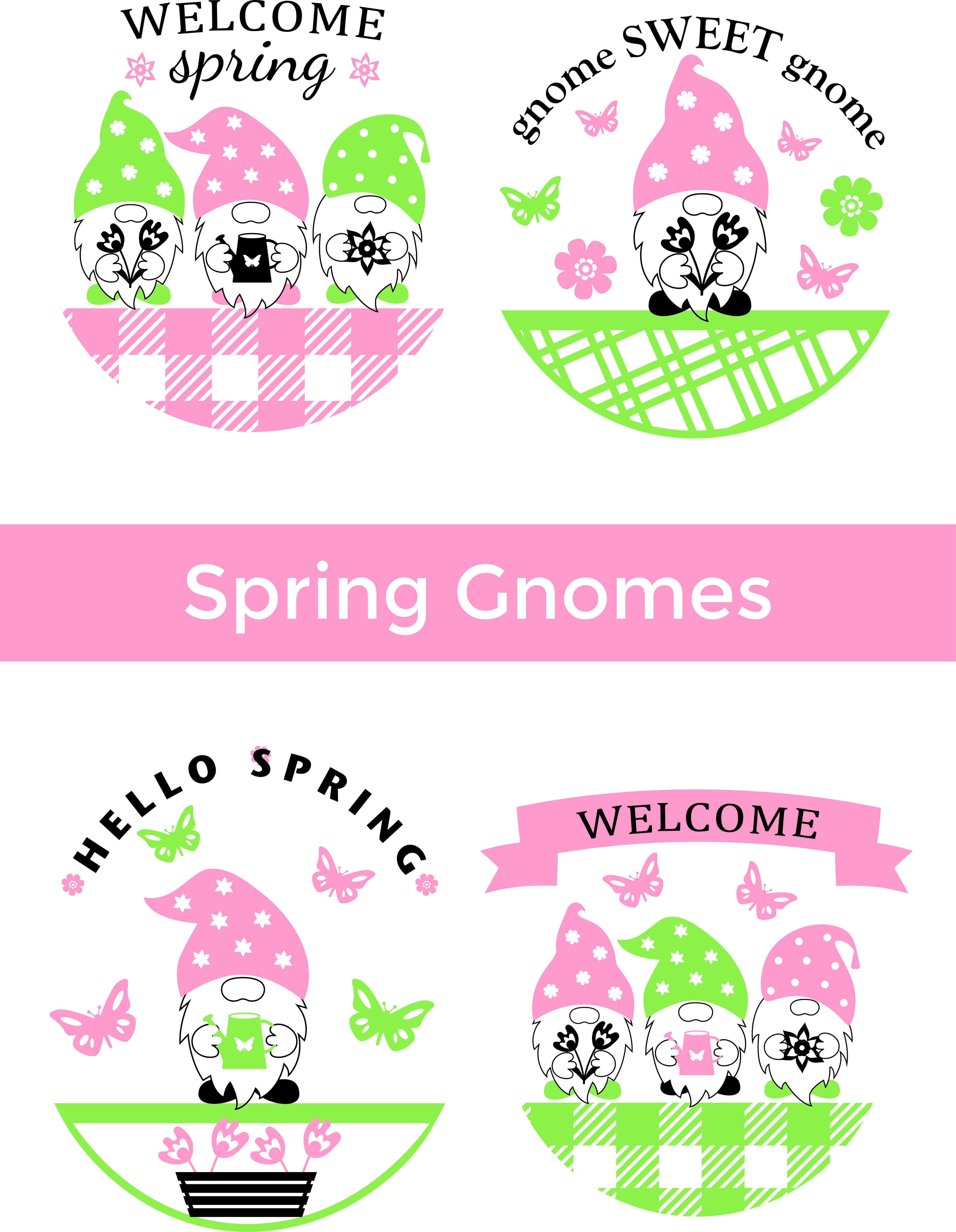 Hello Spring SVG. Welcome Sign. Spring Gnome Family