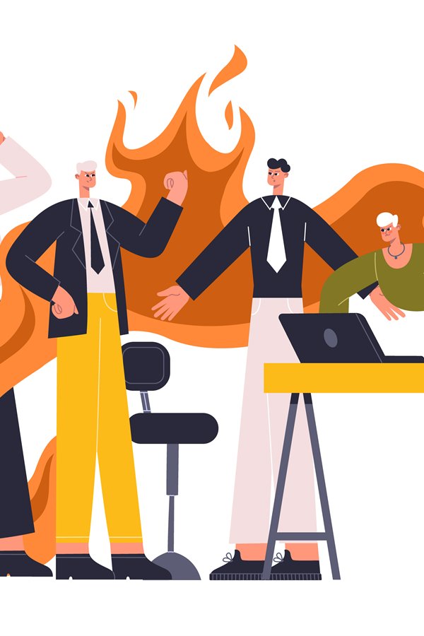Business people quarrel, angry office team conflict scene. O