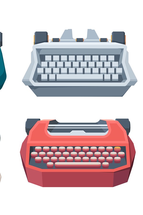 Retro typewriting. Type keyboard letter old machines for wri