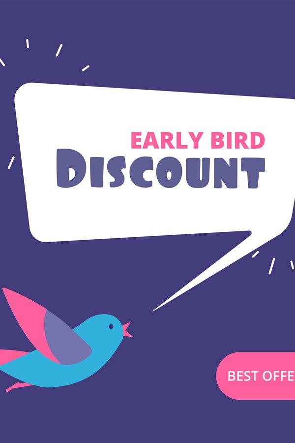 Early bird discount. Special offer sale banner. Early birds