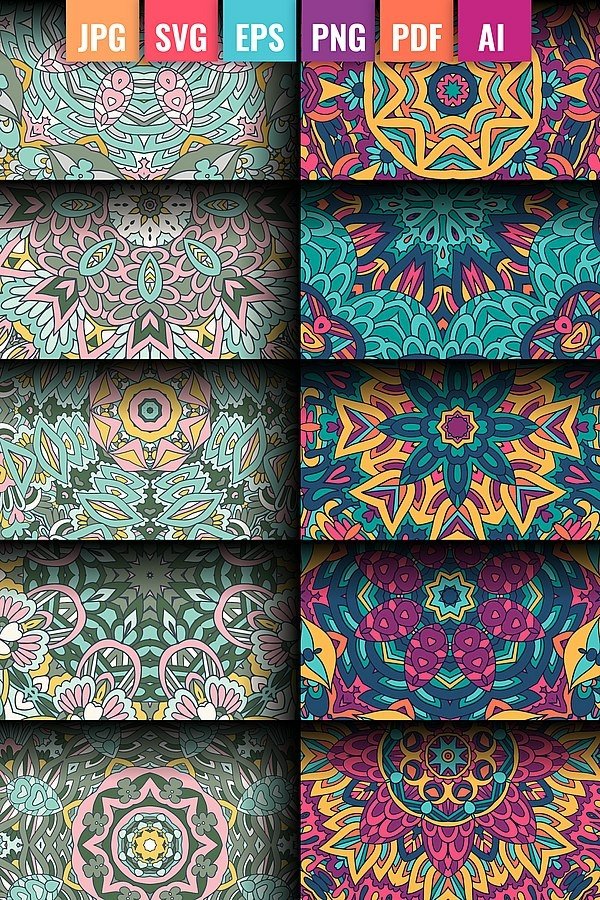 Abstract Boho Mandala Seamless Pattern vol.32 zentangle art