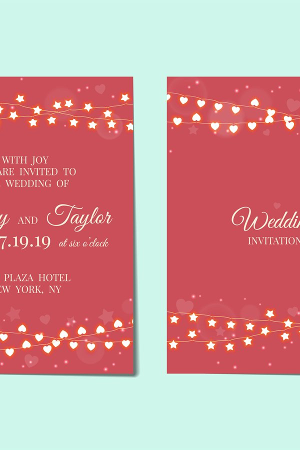 Wedding invitation with light garlands