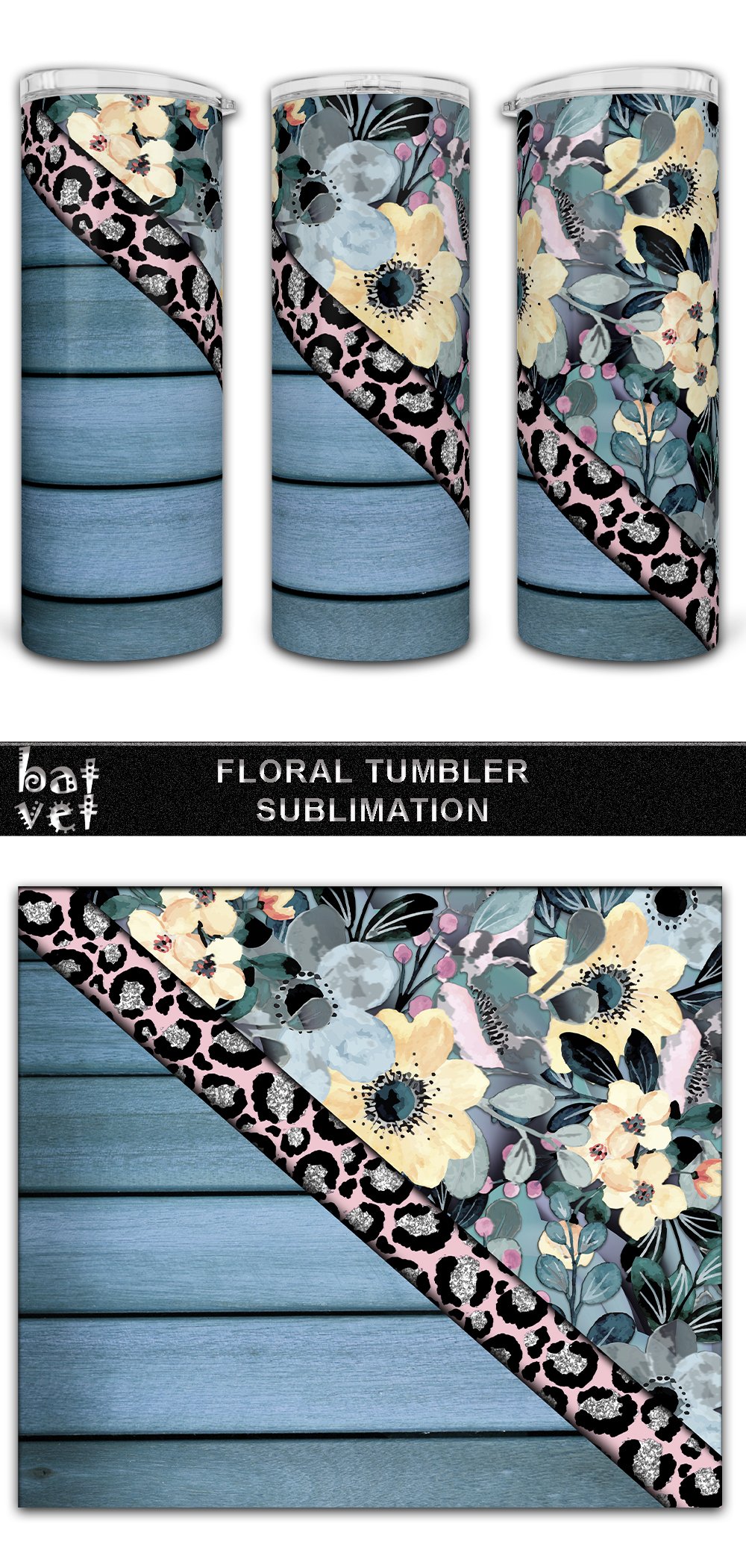 Blue Tumbler Wrap | Floral Tumbler Sublimation