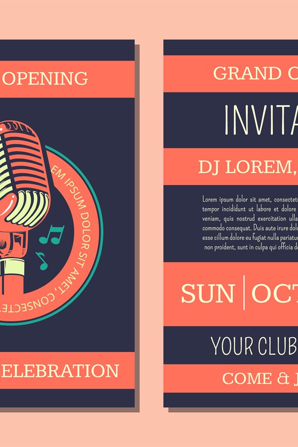 Vector invitation card template for karaoke music club