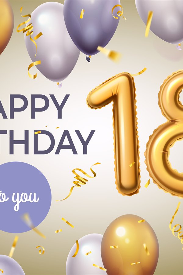 Birthday poster with golden number. Celebration 18th years w