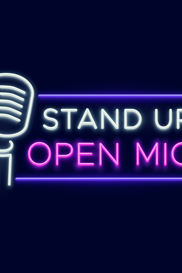 Standup show signs. Neon comedy club and open microphone ico