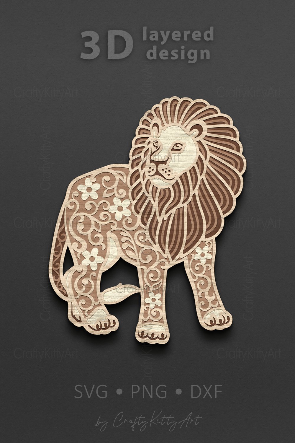 Lion SVG, 3D layered Floral Lion paper laser cutting files