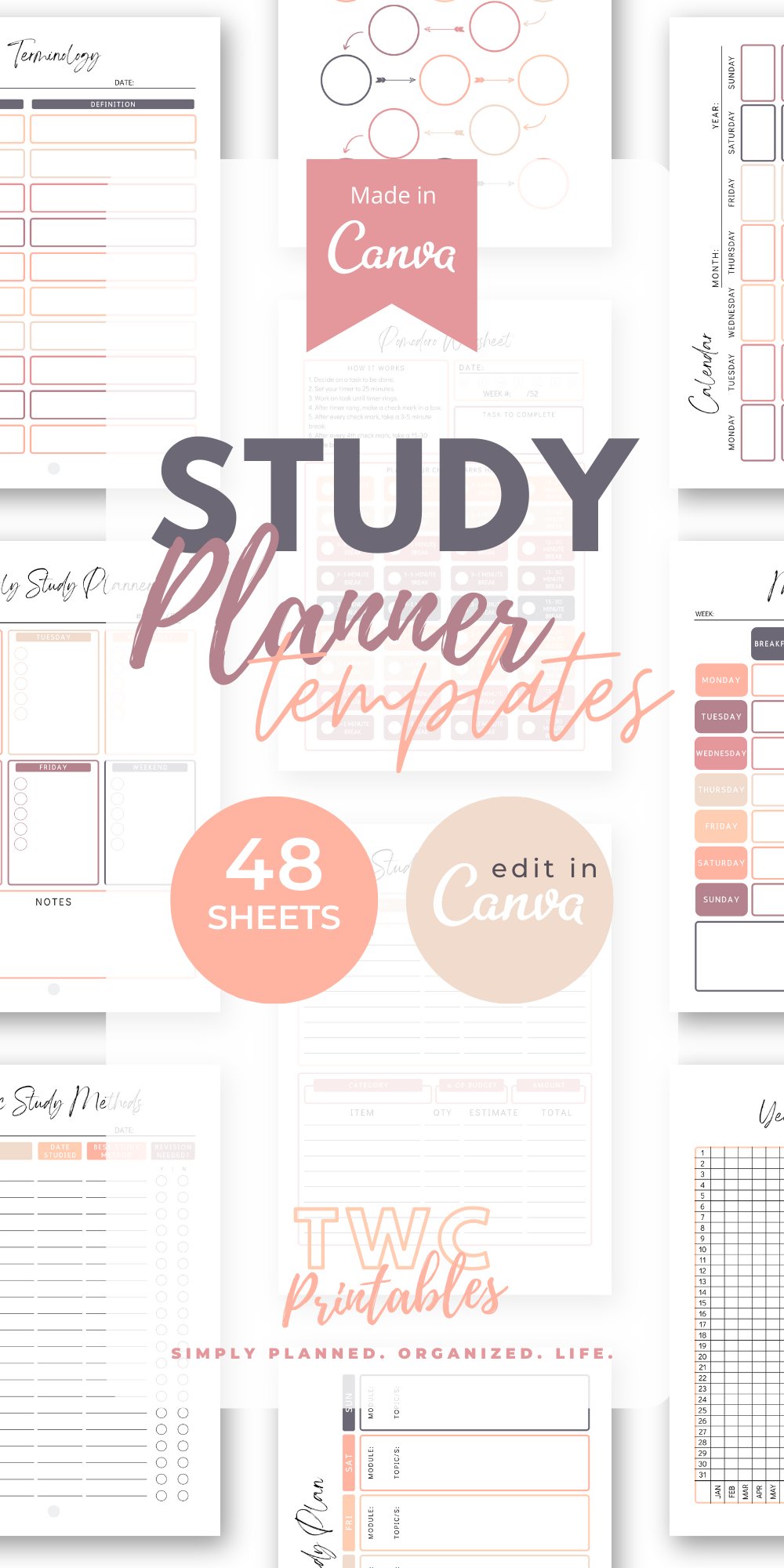Study planner canva templates