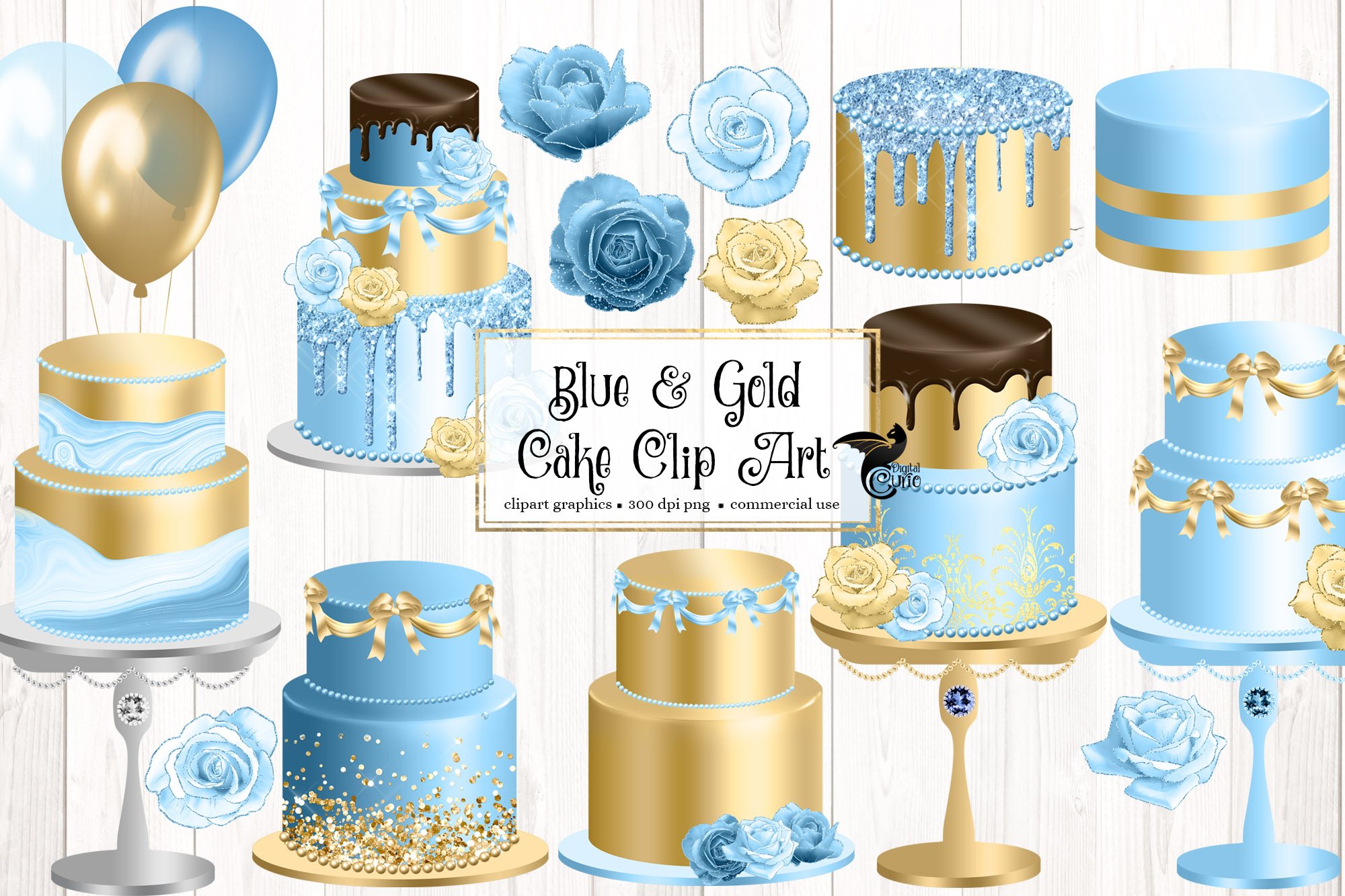 Blue and Gold Cakes Clipart