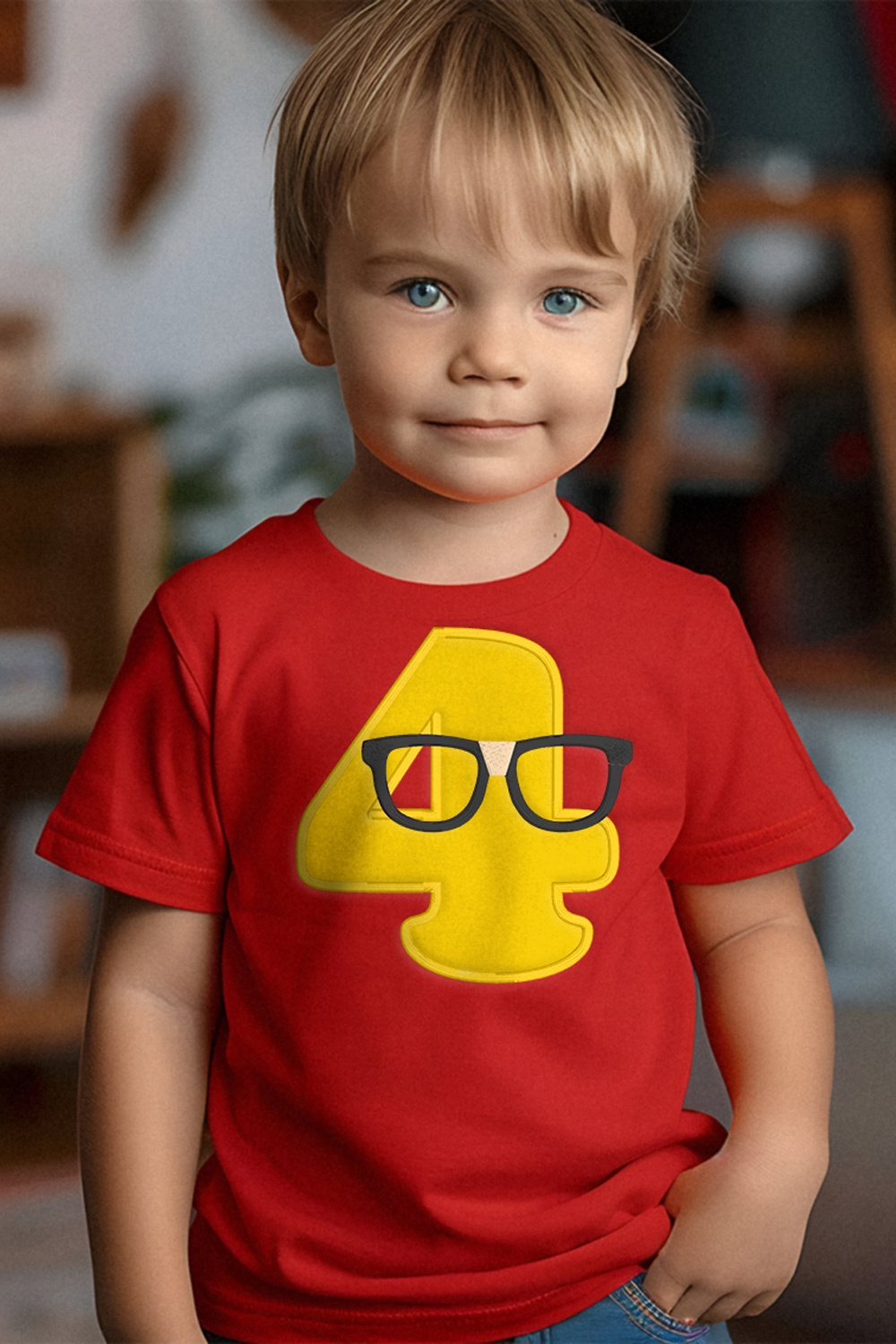 Nerdy Glasses with Number 4 Applique Embroidery File