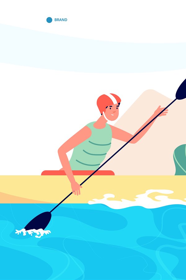 Canoeing and kayaking. Water sport website template. Man in