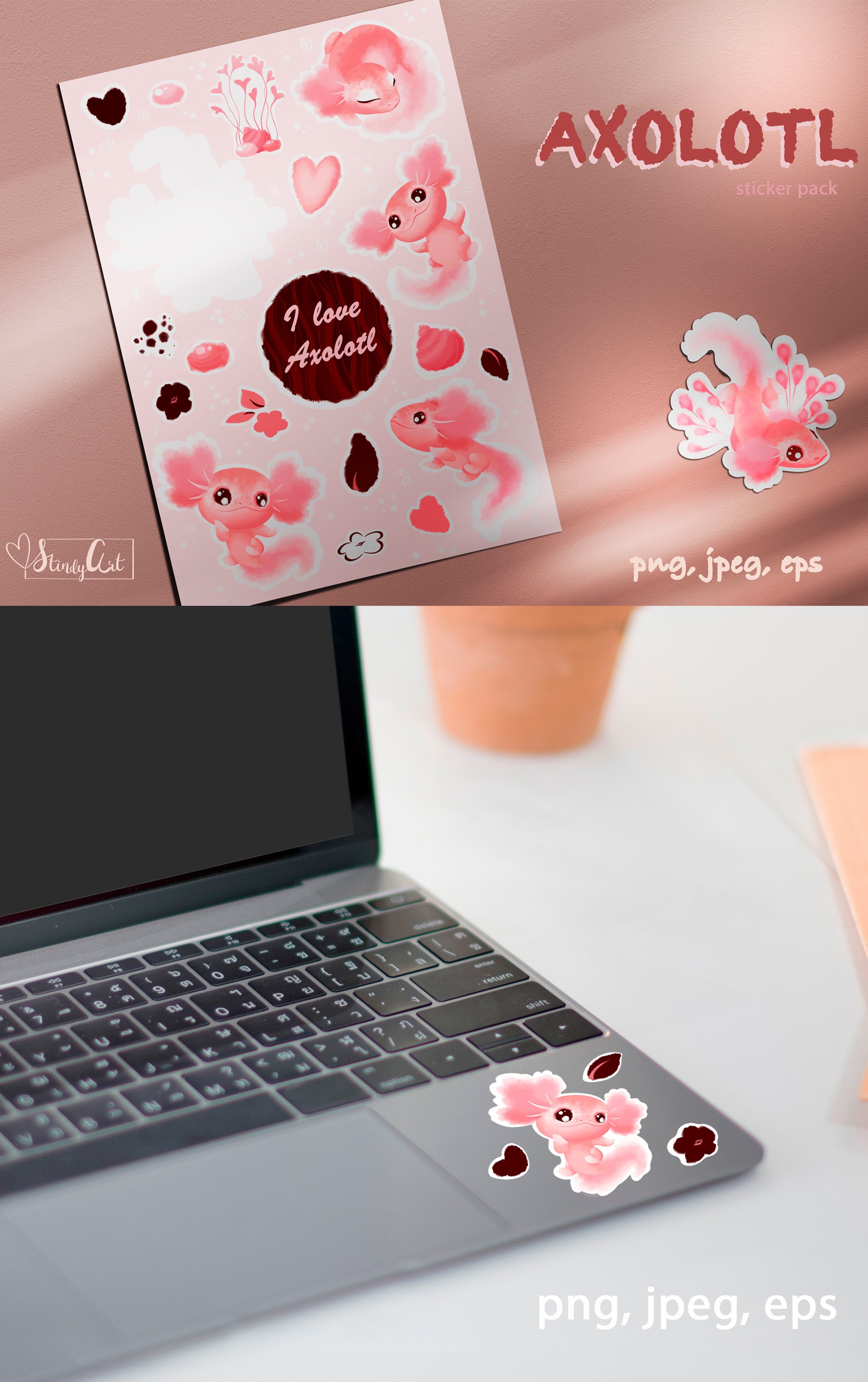 Axolotl printable sticker bundle for Cutting Machines