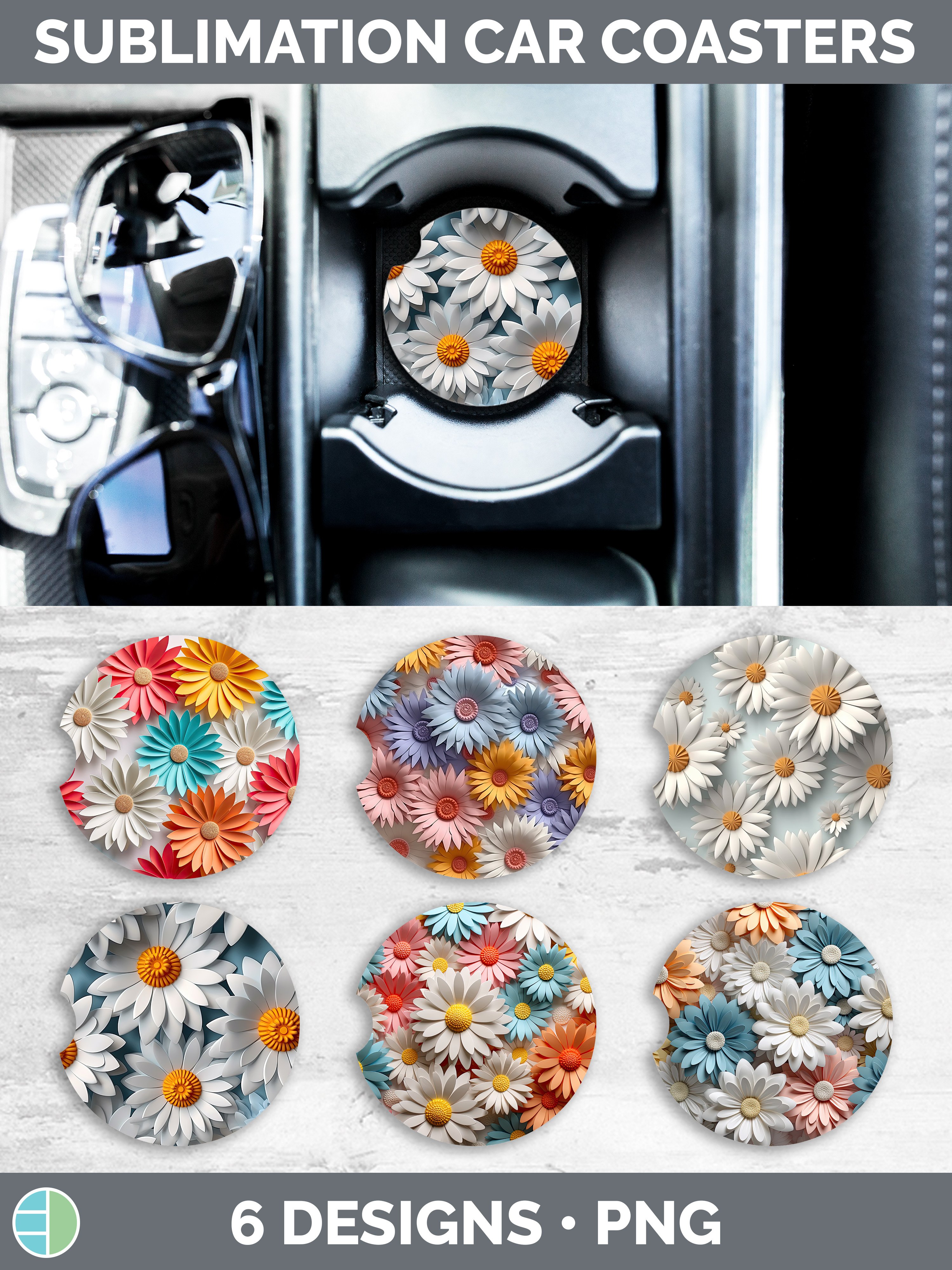 3D Paper Daisy Flowers Car Coaster | Bundle Coaster Designs