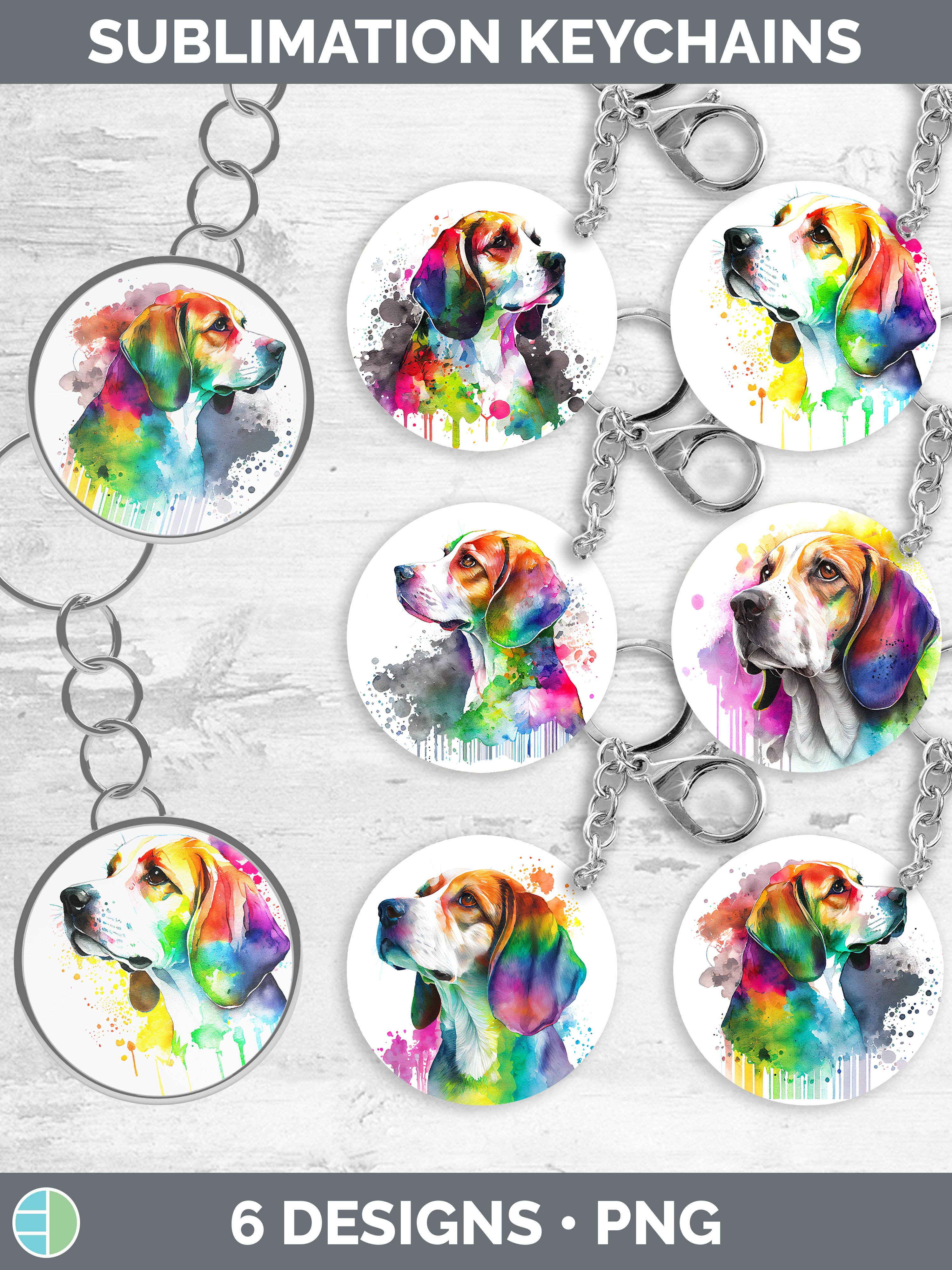 Rainbow Beagle Keychain | Sublimation KeyringDesigns Bundle