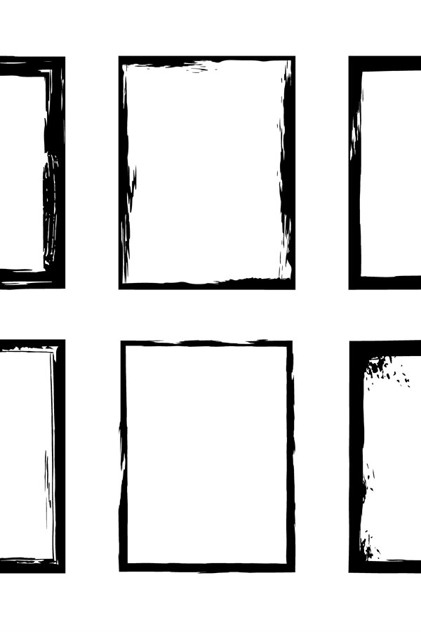 Grunge frames. Ink brush stroke border, artistic brush blots