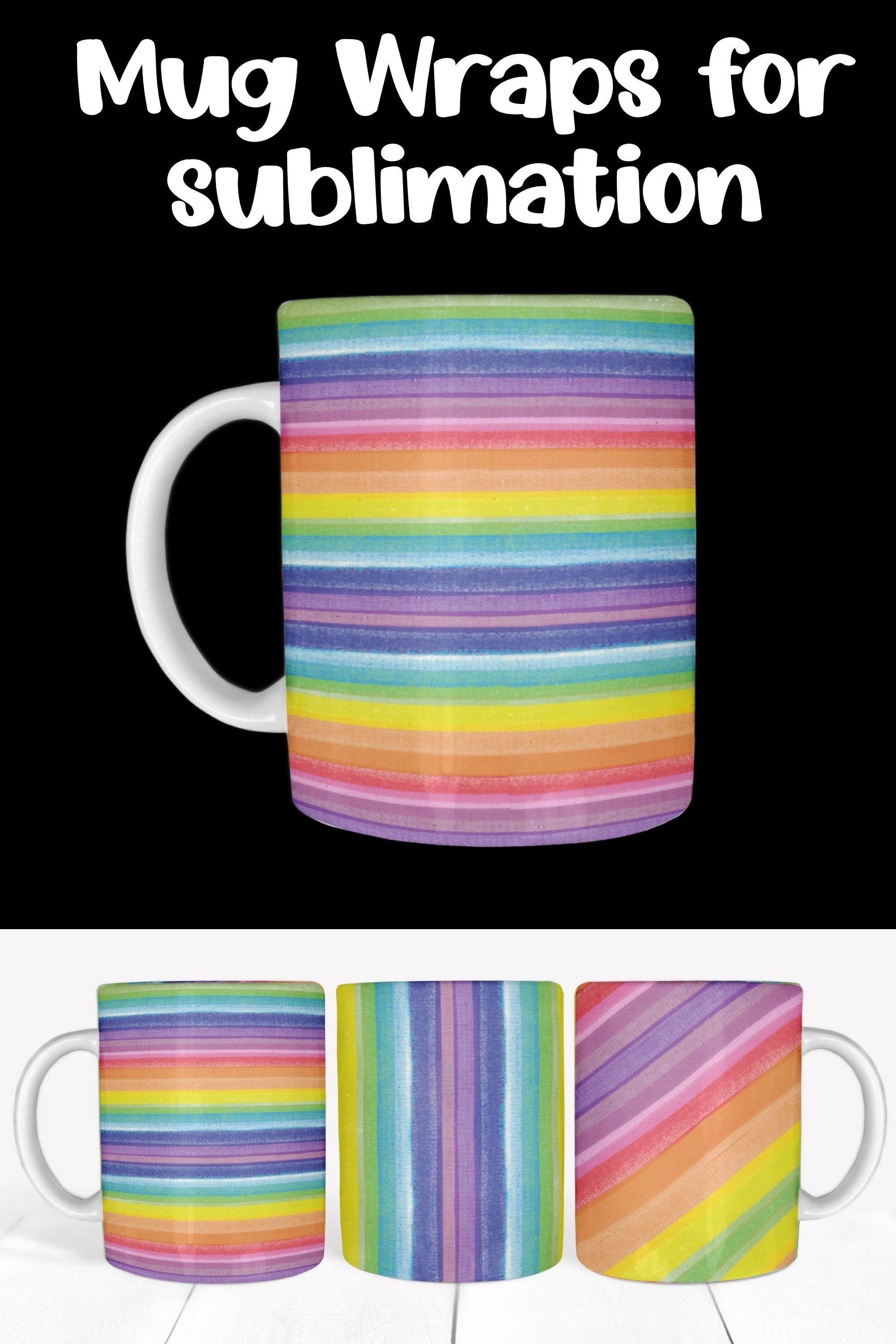 Watercolor Rainbow Mug Wraps Set of 3