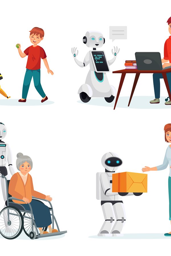 Robots interact with people in various situations